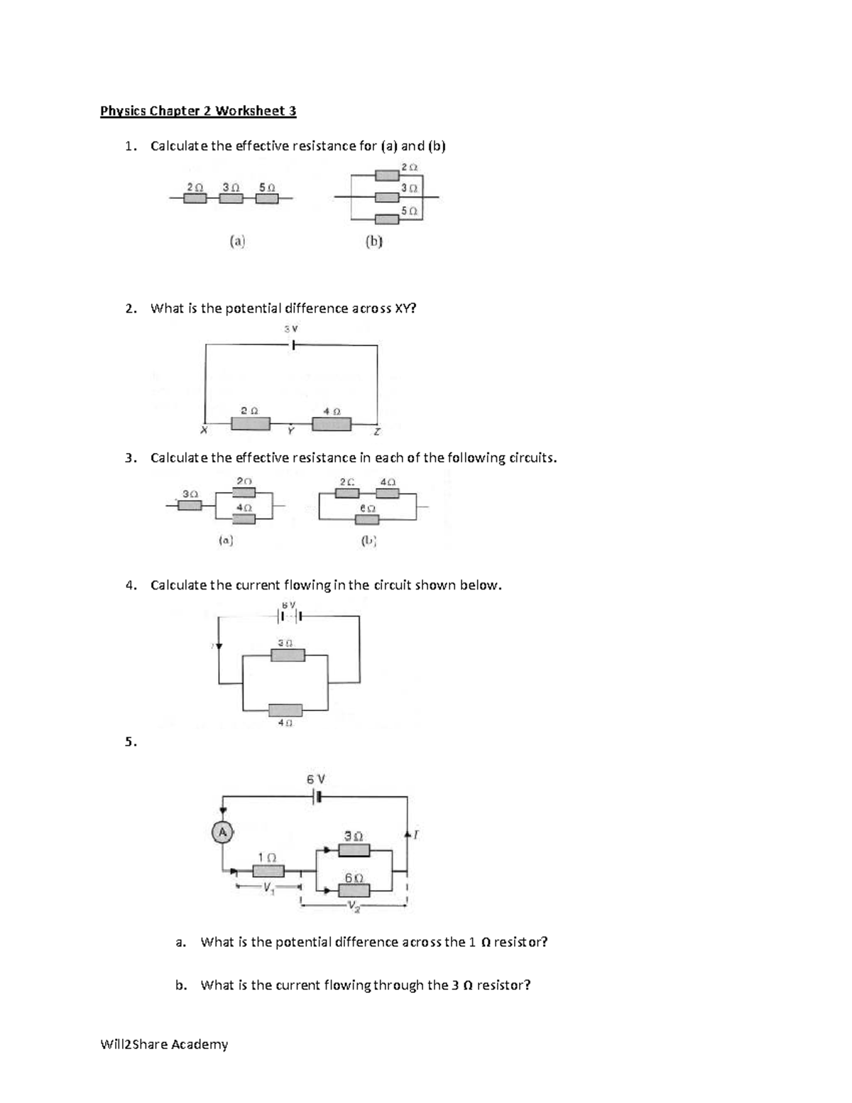 Physics CH2 Worksheet: Effective Resistance & Current Calculations ...