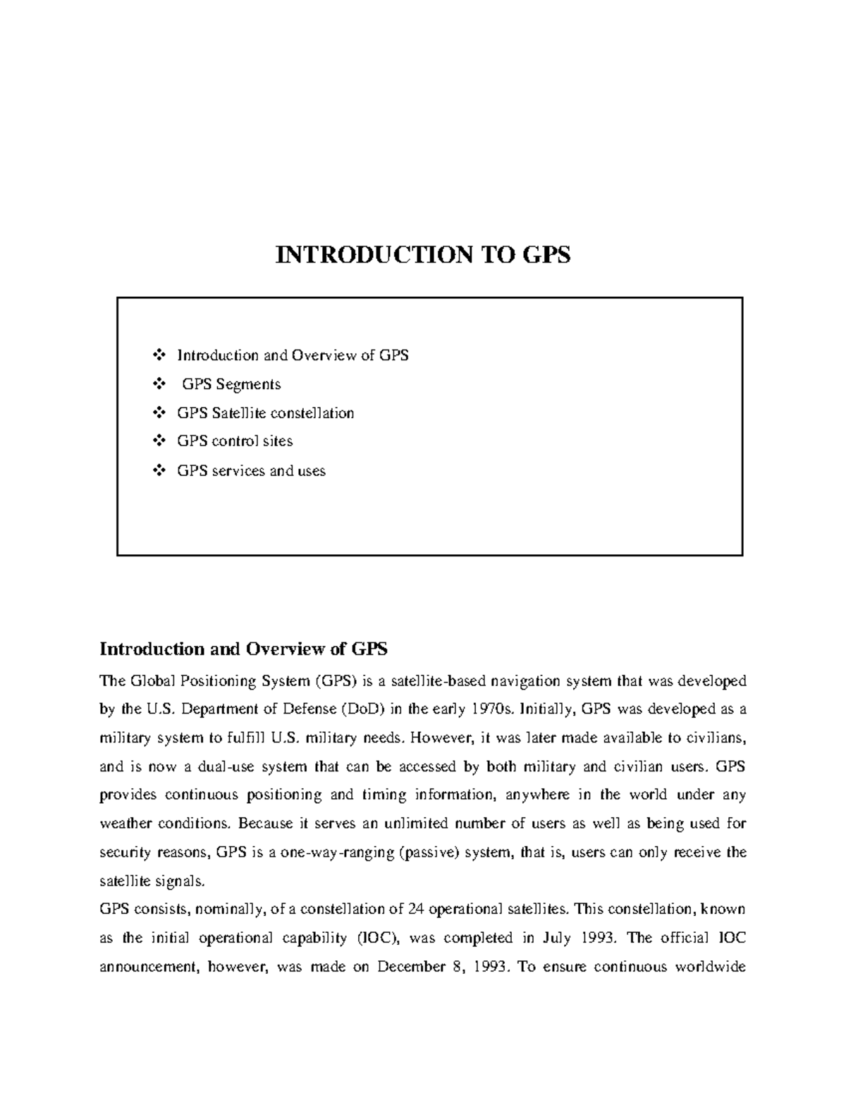 GPS 1 - Introduction to GPS: Overview, Segments, and Applications - Studocu