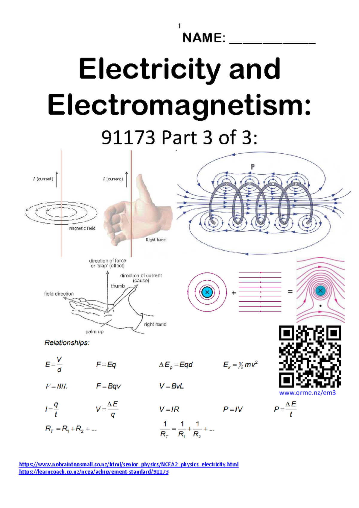 Electricity and Electromagnetism: 91173 Final Exam Notes on Magnetic ...