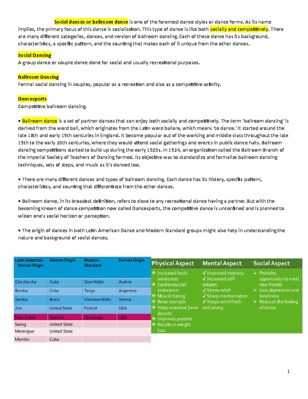 P.E 101 - Understanding Social and Ballroom Dance Styles - Studocu