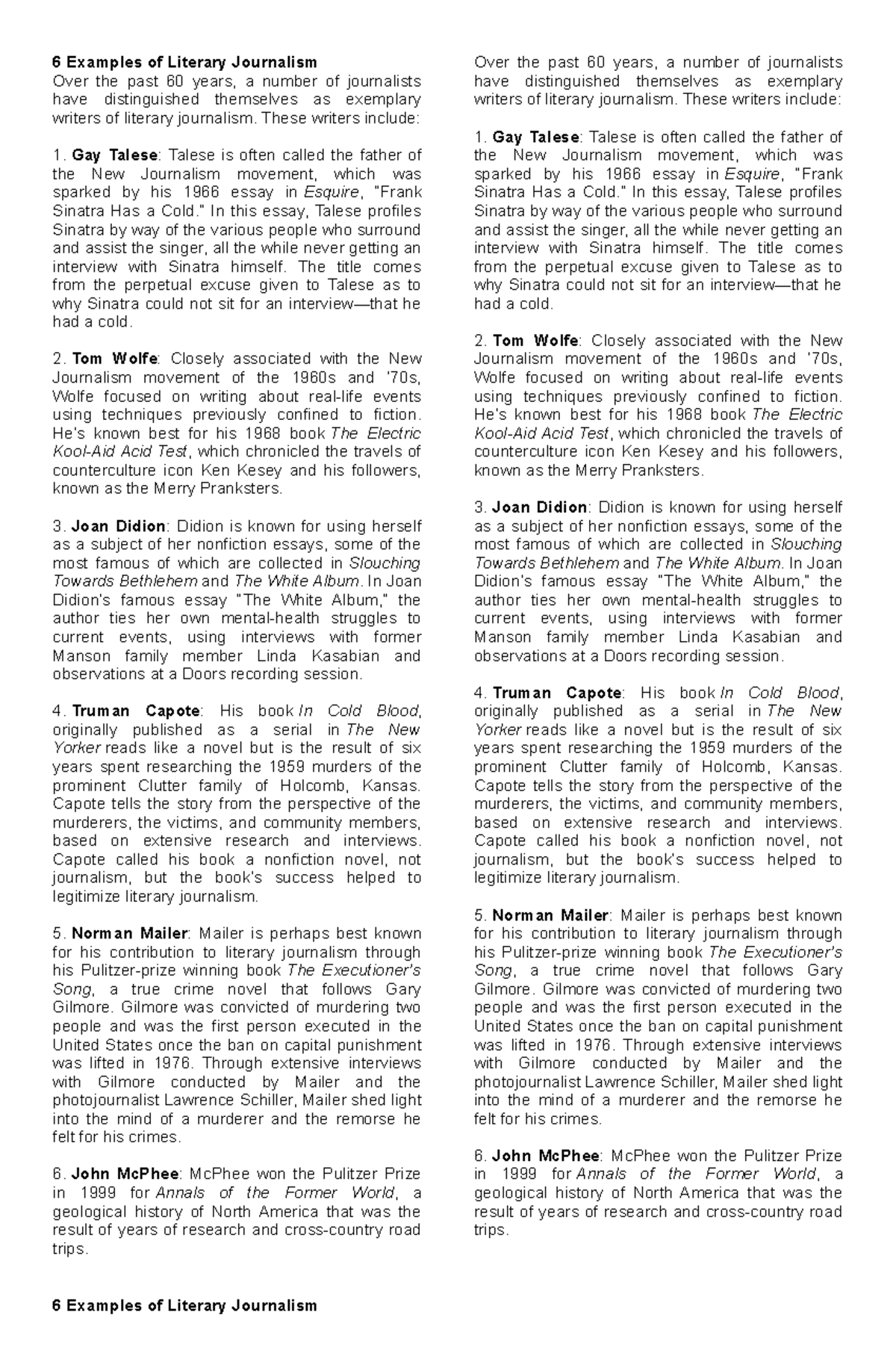 Analyzing Prominent Figures in Literary Journalism: 6 Key Examples ...