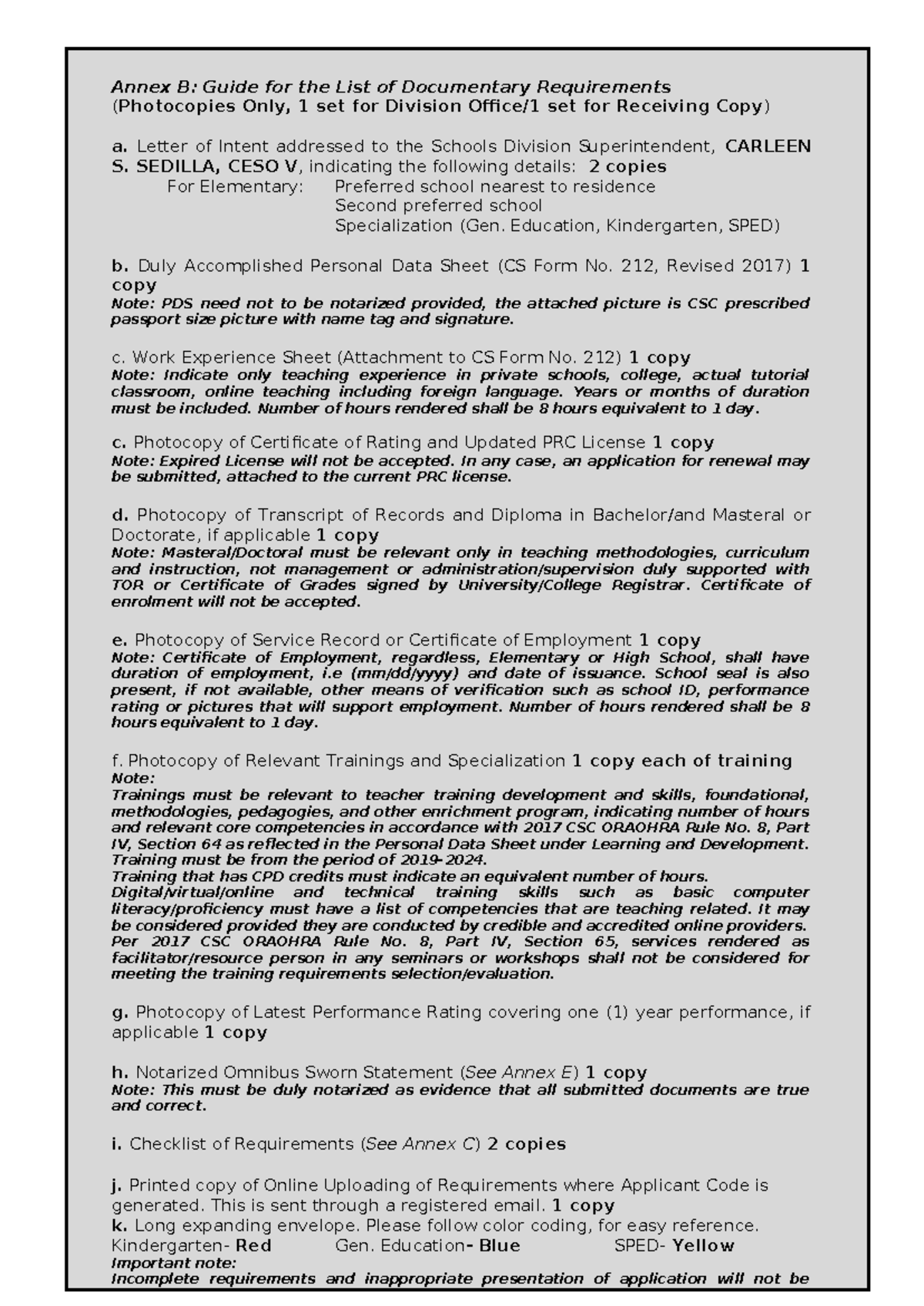 Guide to Mandatory Requirements for Teacher I (Annex B-2024) - Studocu