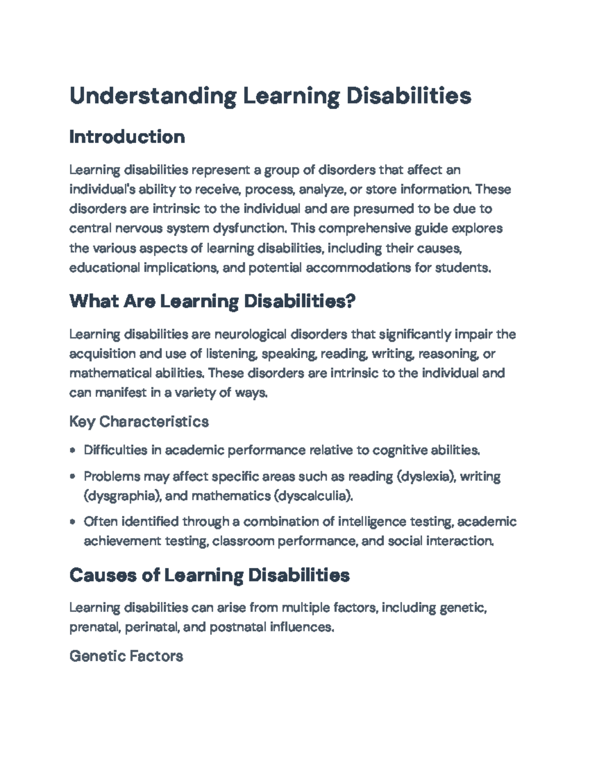 Understanding Learning Disabilities: Causes, Effects & Accommodations ...