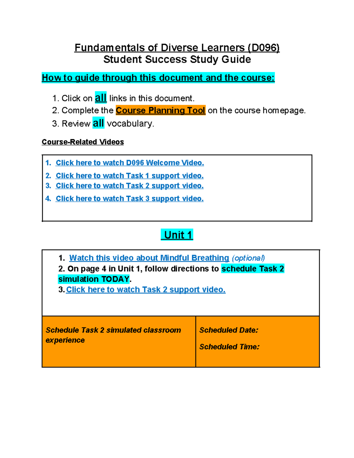 D096 Student Success Study Guide - 1. Click here to watch D096 Welcome ...
