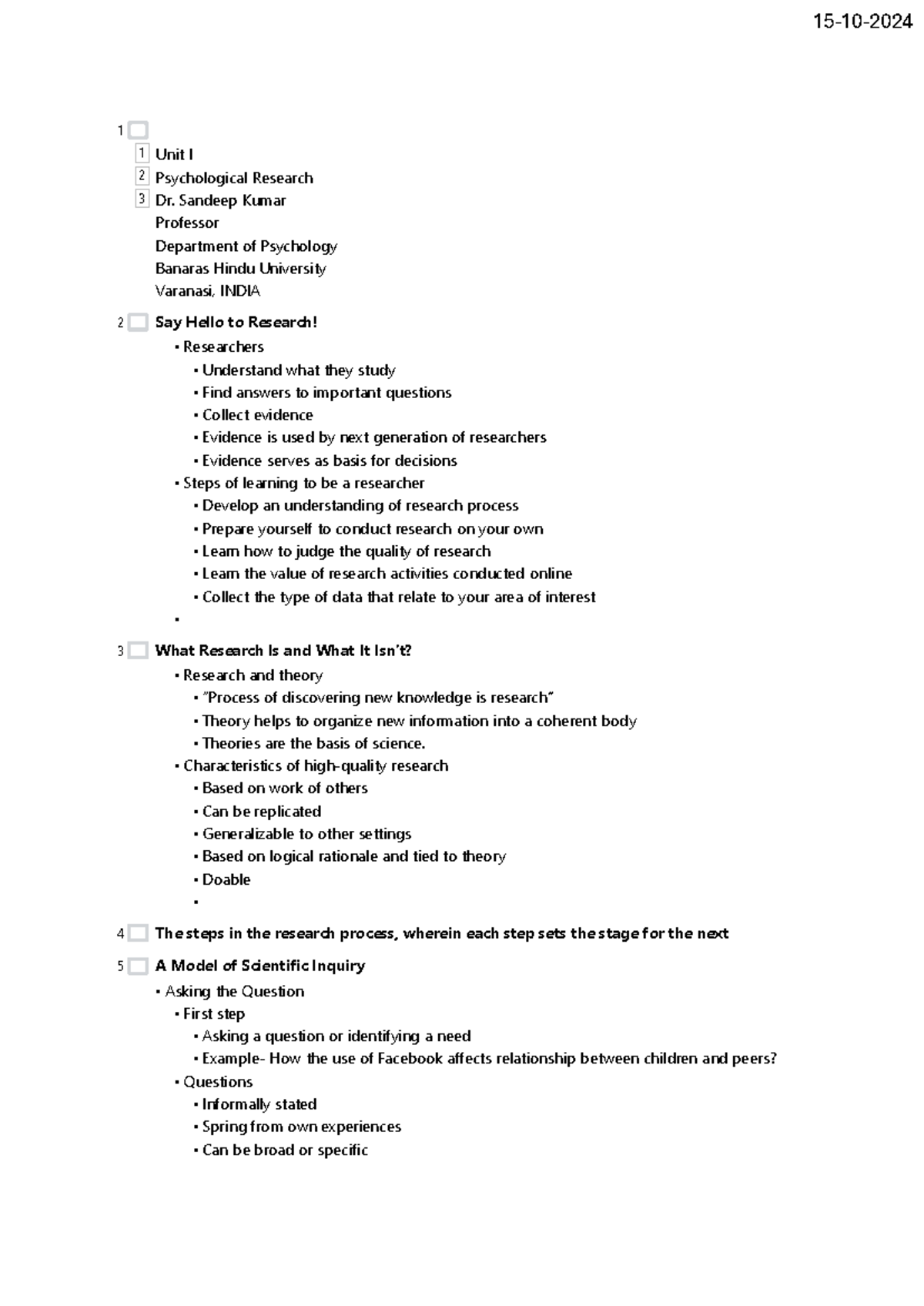 Unit I: Introduction to Psychological Research - Key Concepts & Ethics ...