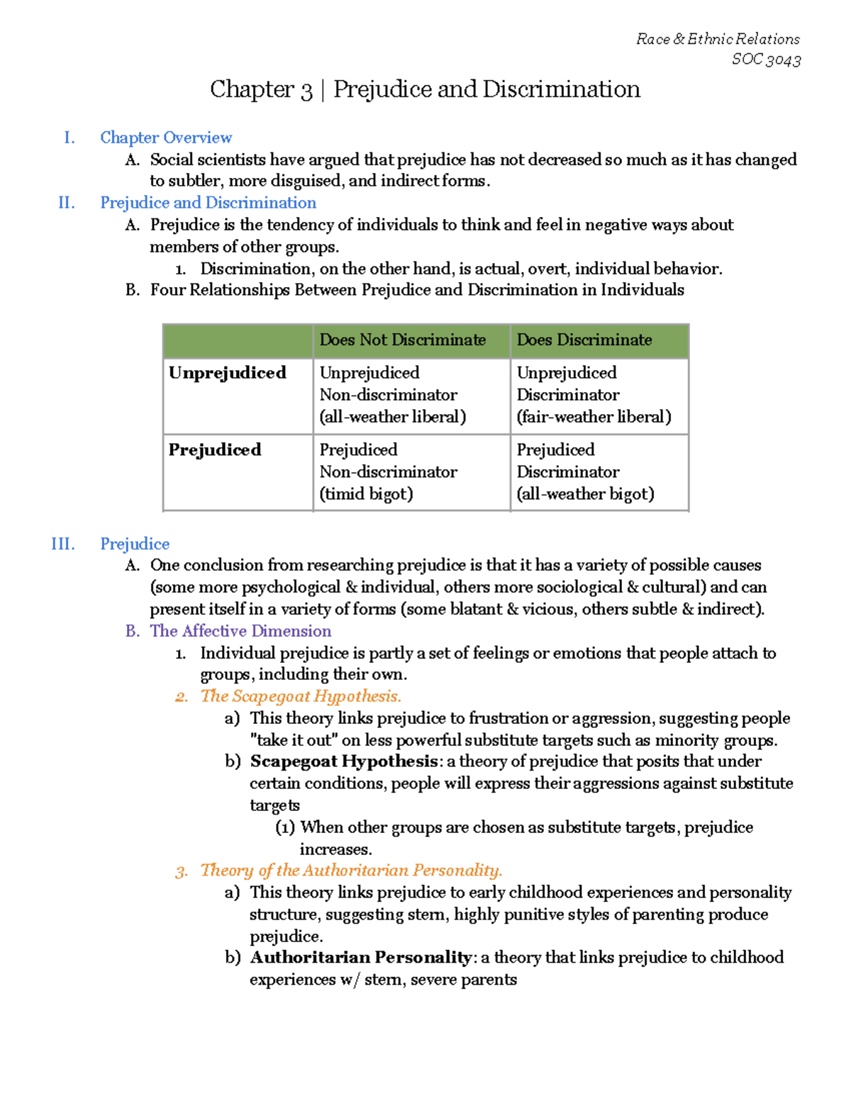 SOC 3043 | Race and Ethnic Relations | Ch. 3: Understanding Prejudice ...