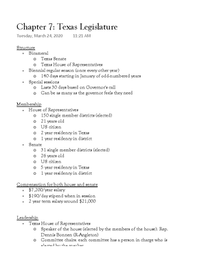 Chapter 1 Notes - Summary Governing Texas - Chapter 1 Texas Political ...
