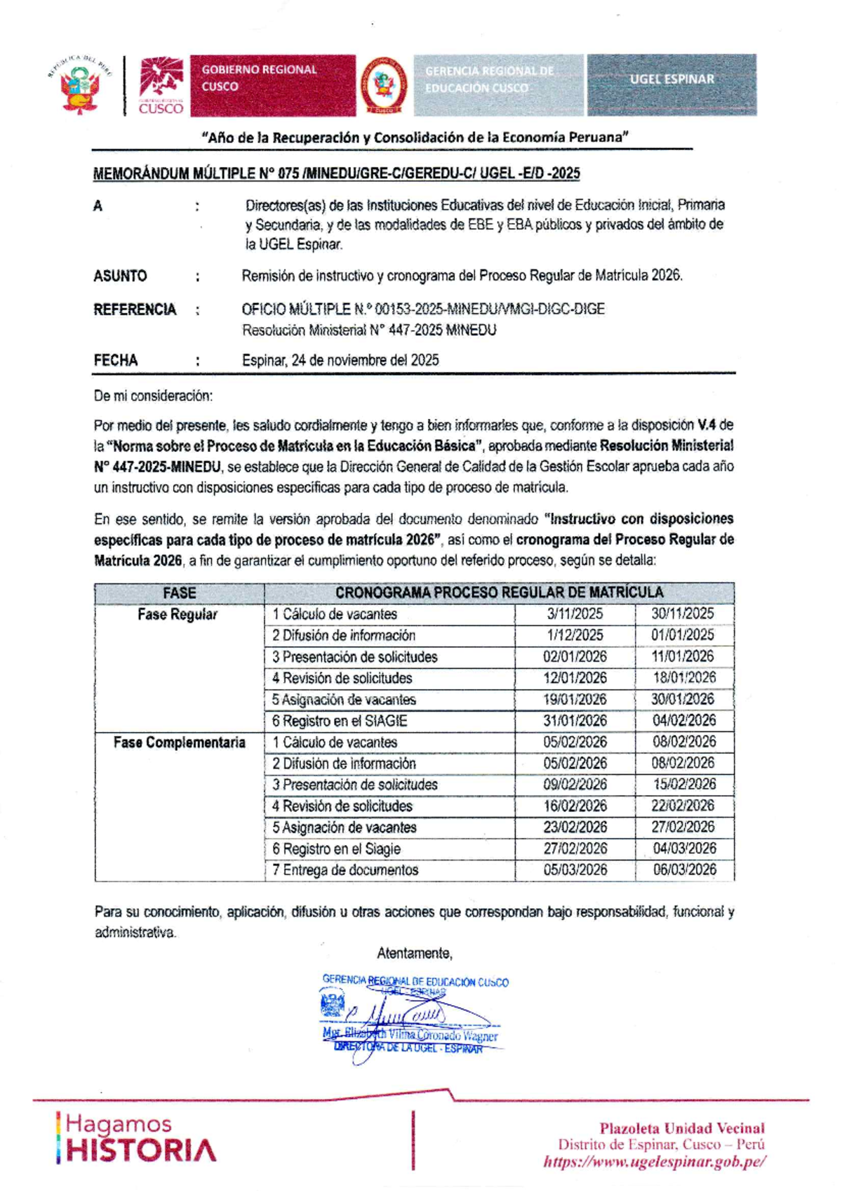 Instructivo de Matrícula 2025 - MEMO MÚLT 075 MINEDU - Studocu