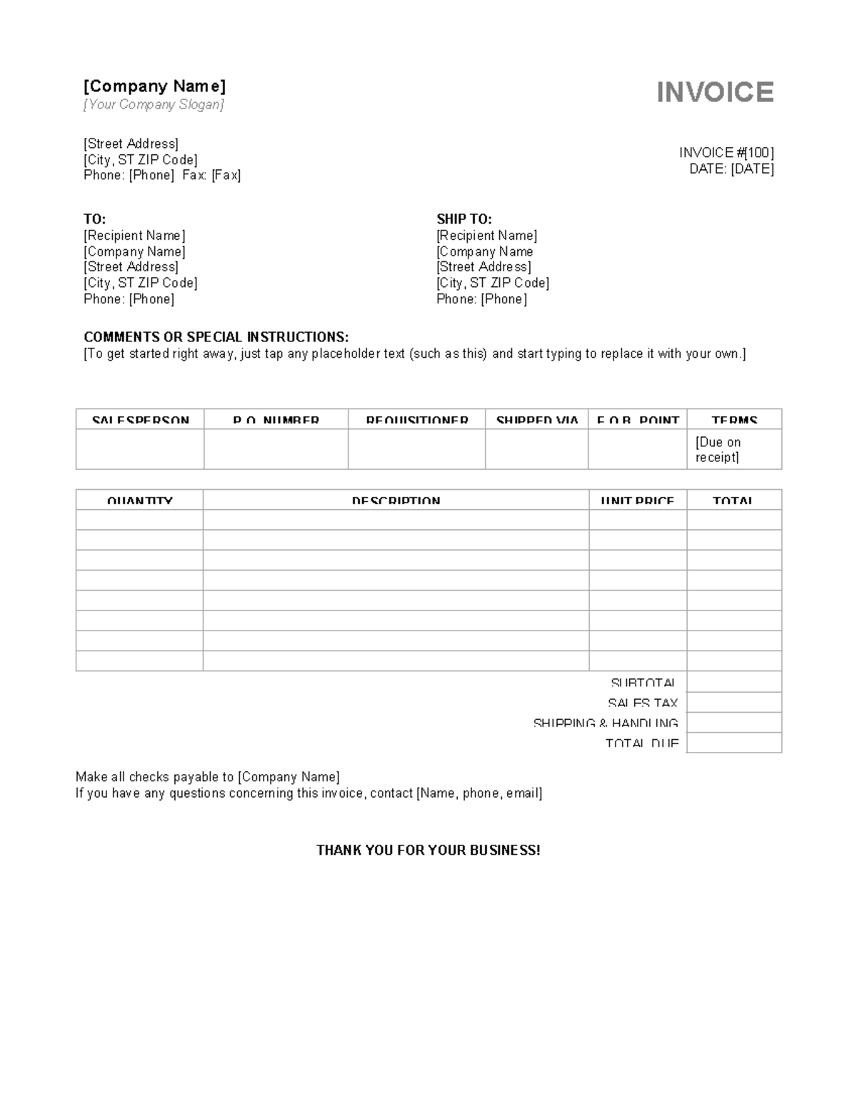 Invoice document - [Company Name] [Your Company Slogan] INVOICE [Street ...