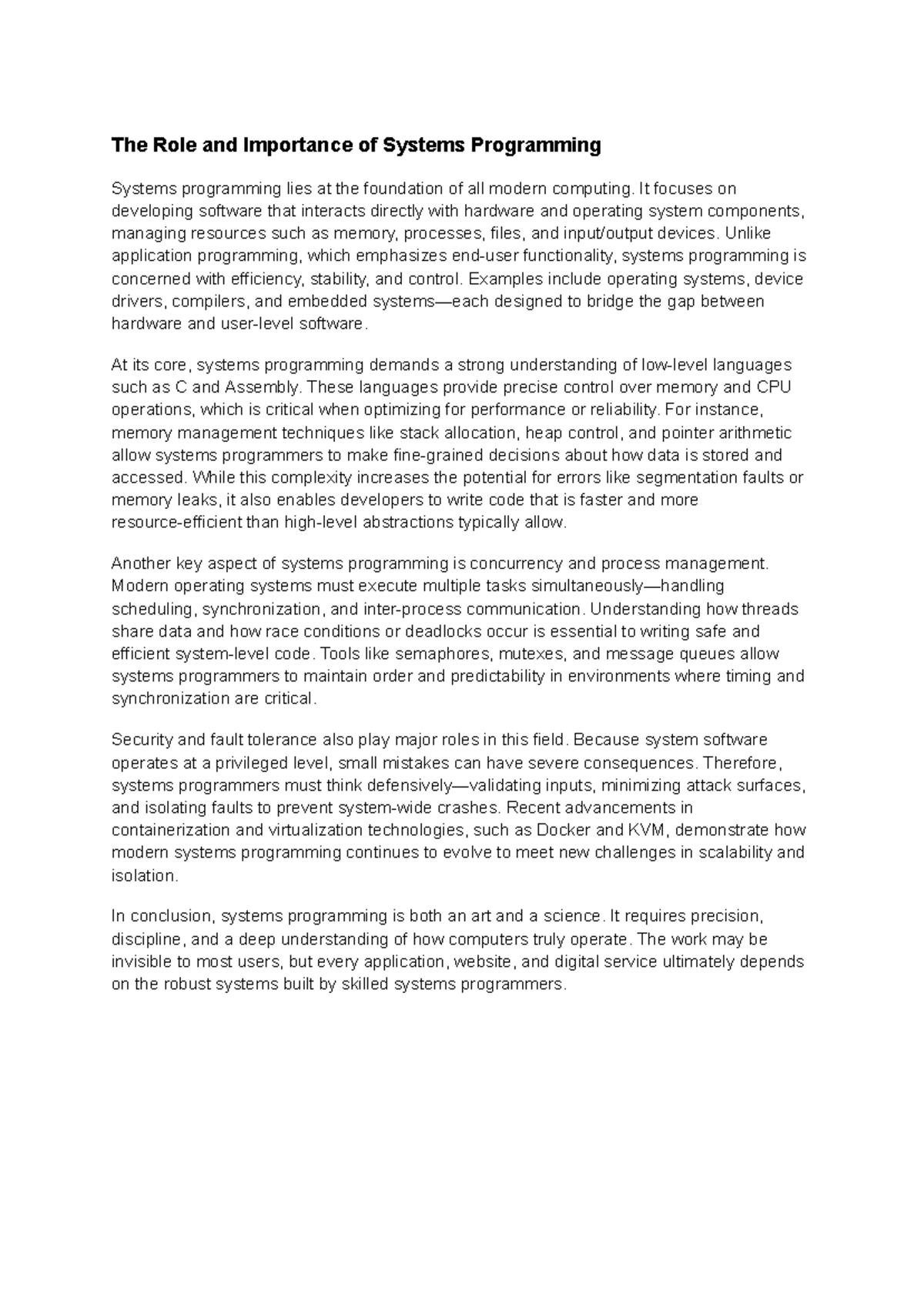 The Role and Importance of Systems Programming: An Overview - Studocu