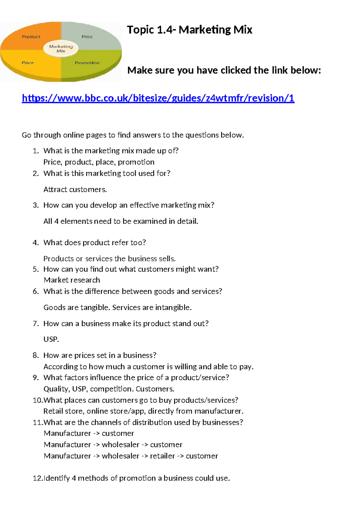 Marketing Mix Questions for MKT 101: Understanding Key Concepts - Studocu