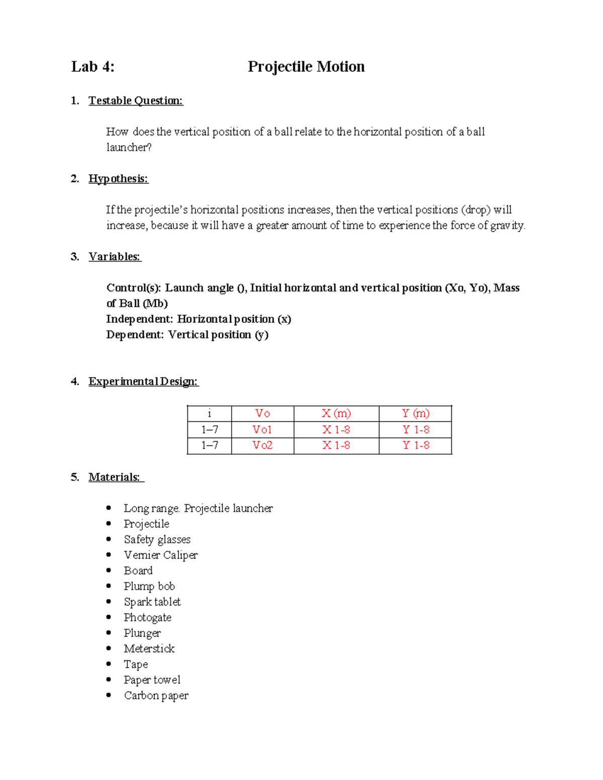 PHY111L Lab 4: Exploring Projectile Motion and Its Variables - Studocu