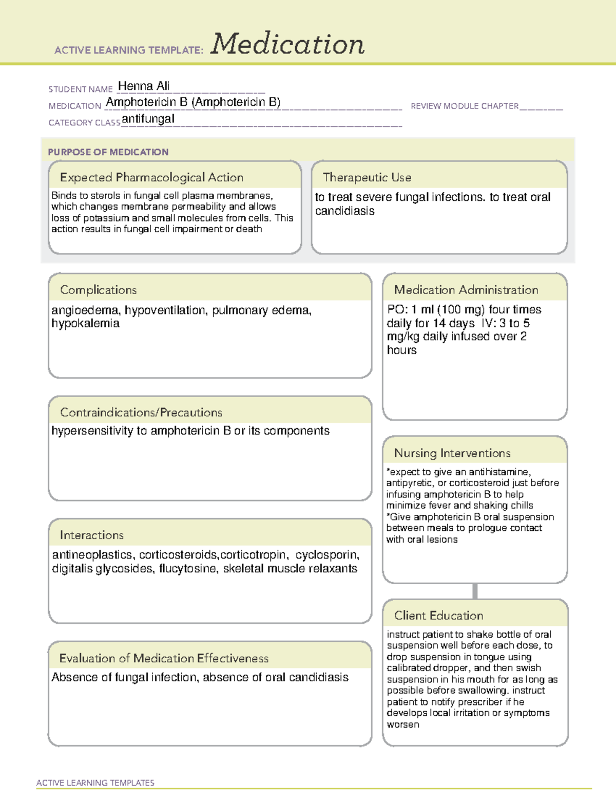 ACTIVE LEARNING TEMPLATE: Amphotericin B Medication Review - Studocu