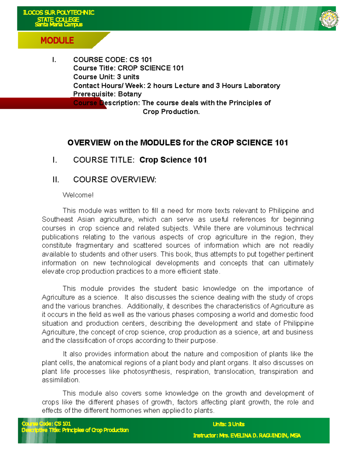 Module 1: Overview of Crop Science 101 Principles and Importance - Studocu
