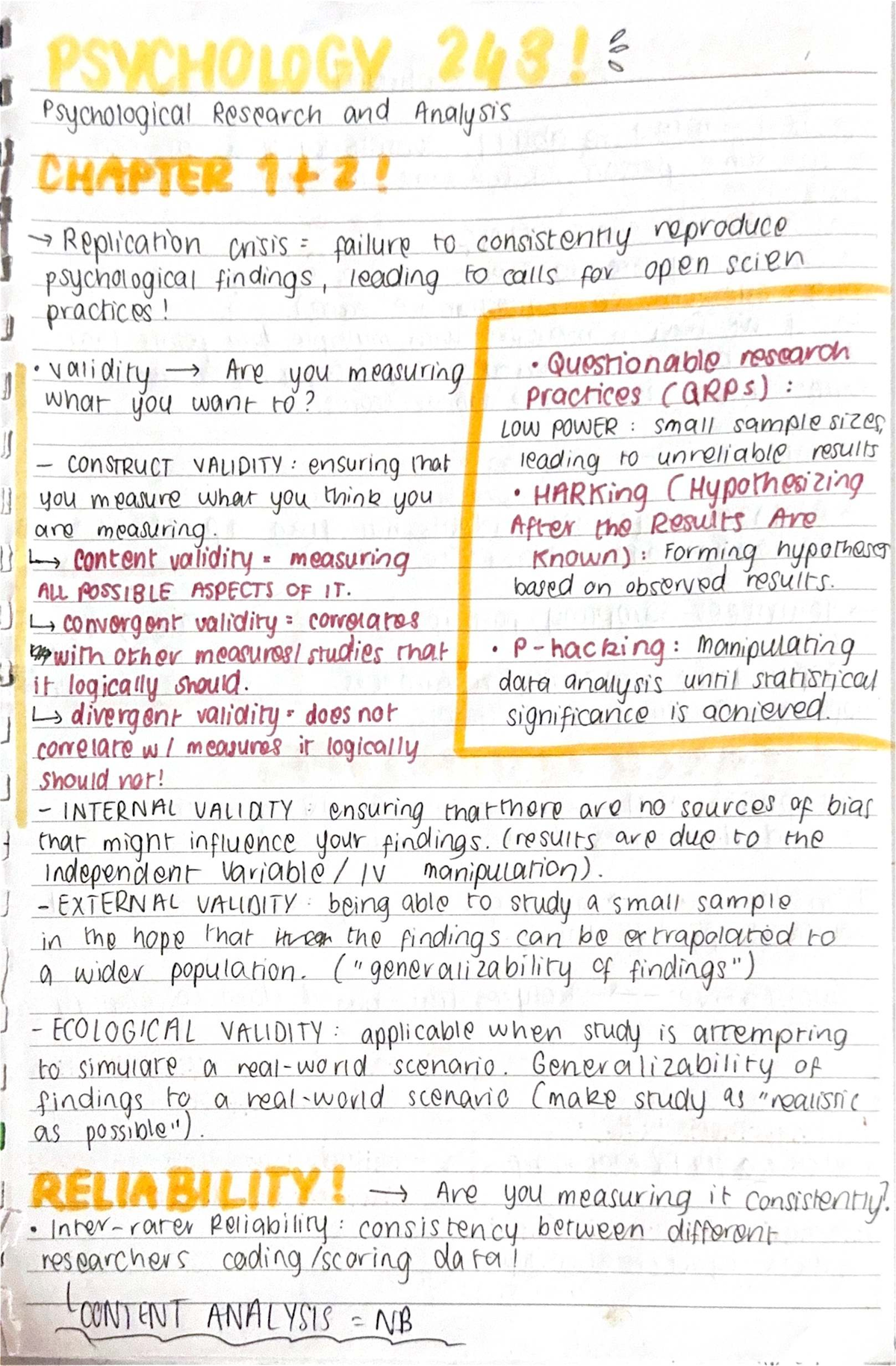 PSY 243 CHAPTER Psychological Research: Validity, Reliability, and QRPs ...