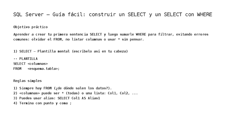 SQL Server: Guía Fácil para SELECT y WHERE en SQL - Studocu