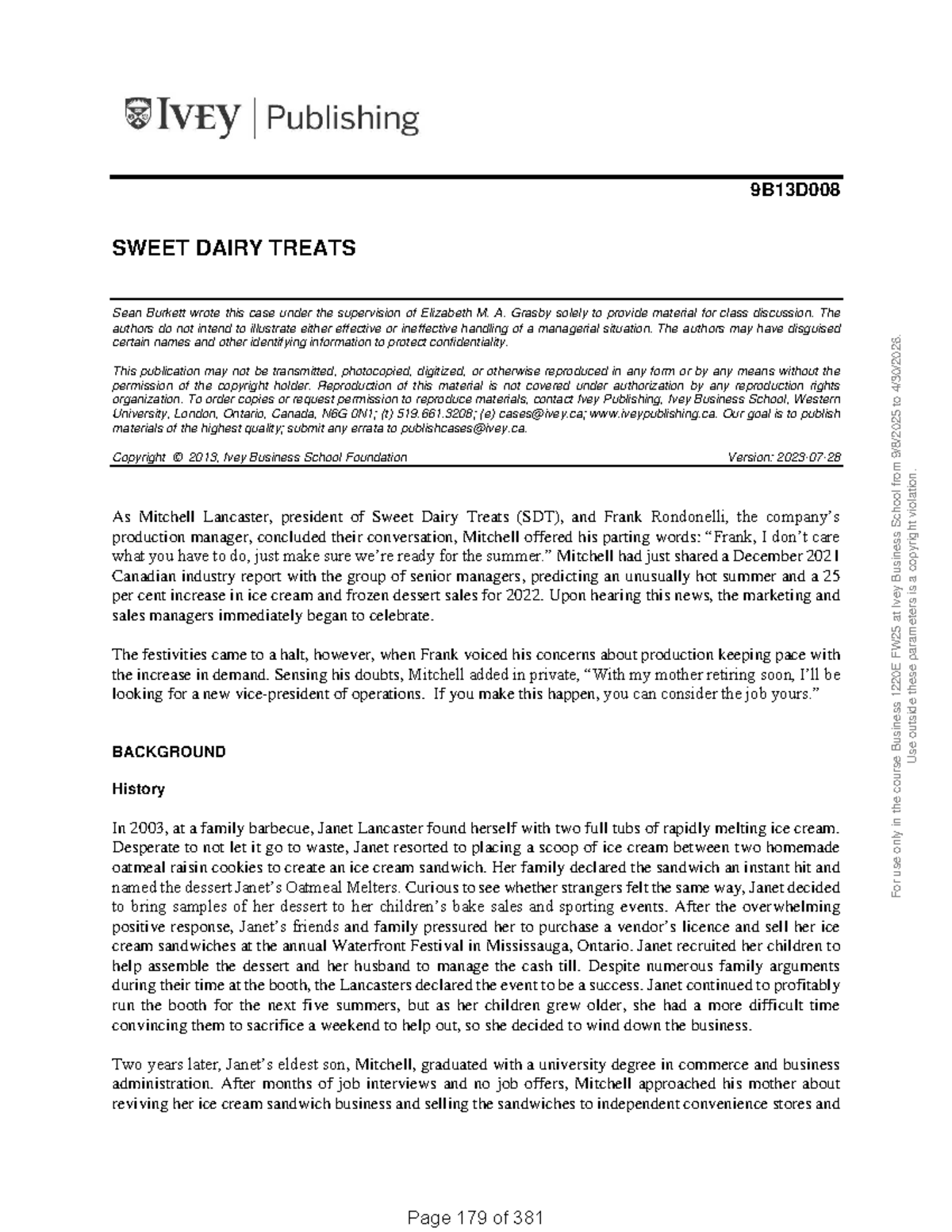 Case Study: Sweet Dairy Treats (SDT) - Business 1220E FW25 - Studocu