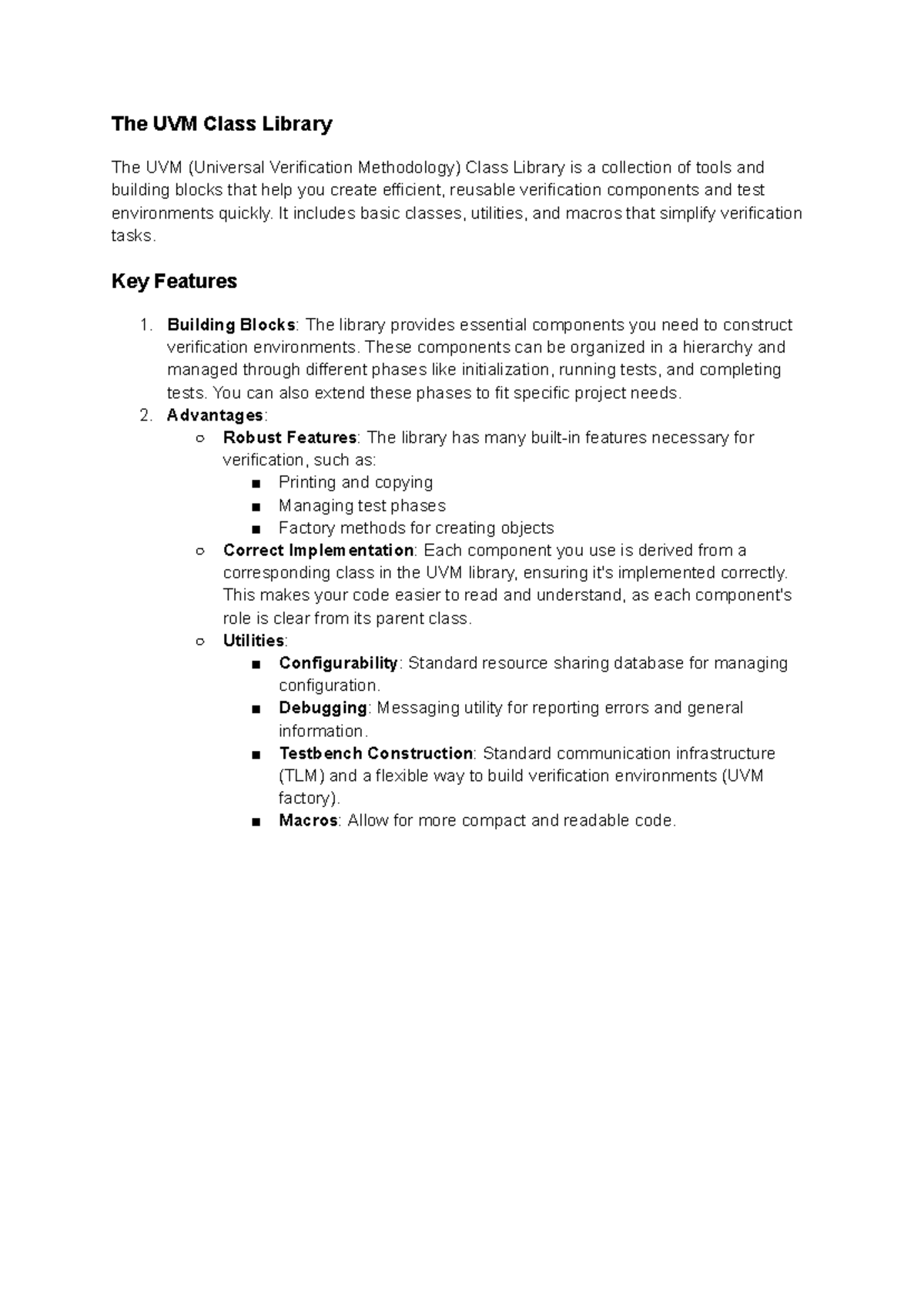 UVM Class Library Overview: Features and Benefits in Verification - Studocu