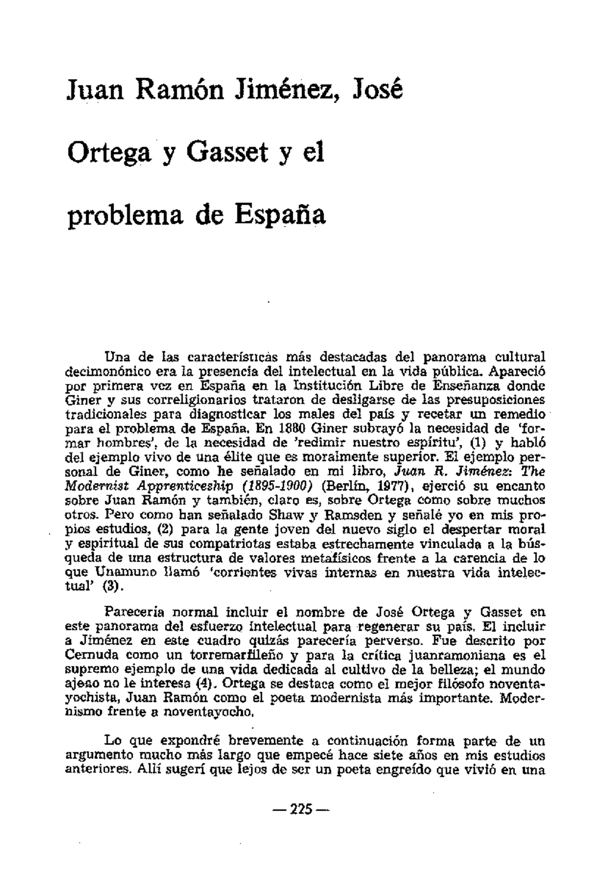 Juan Ramón Jiménez y José Ortega y Gasset: El Problema de España - Studocu