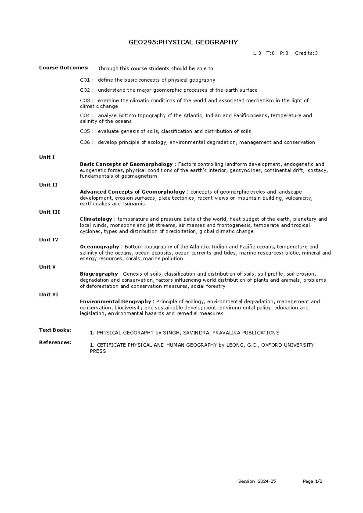 GEO295 Final Exam Notes: Physical Geography Course Overview - Studocu