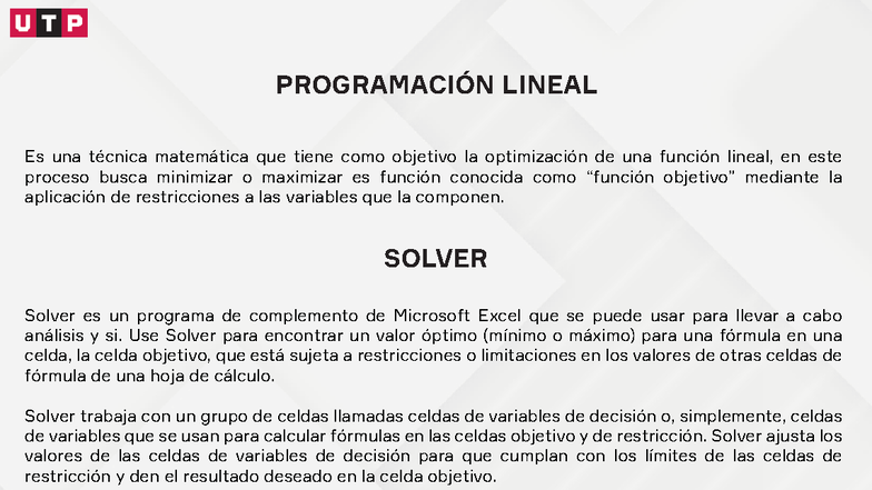 PROGRAMACIÓN LINEAL Y USO DE SOLVER EN EXCEL - SEMANA 15 - Studocu