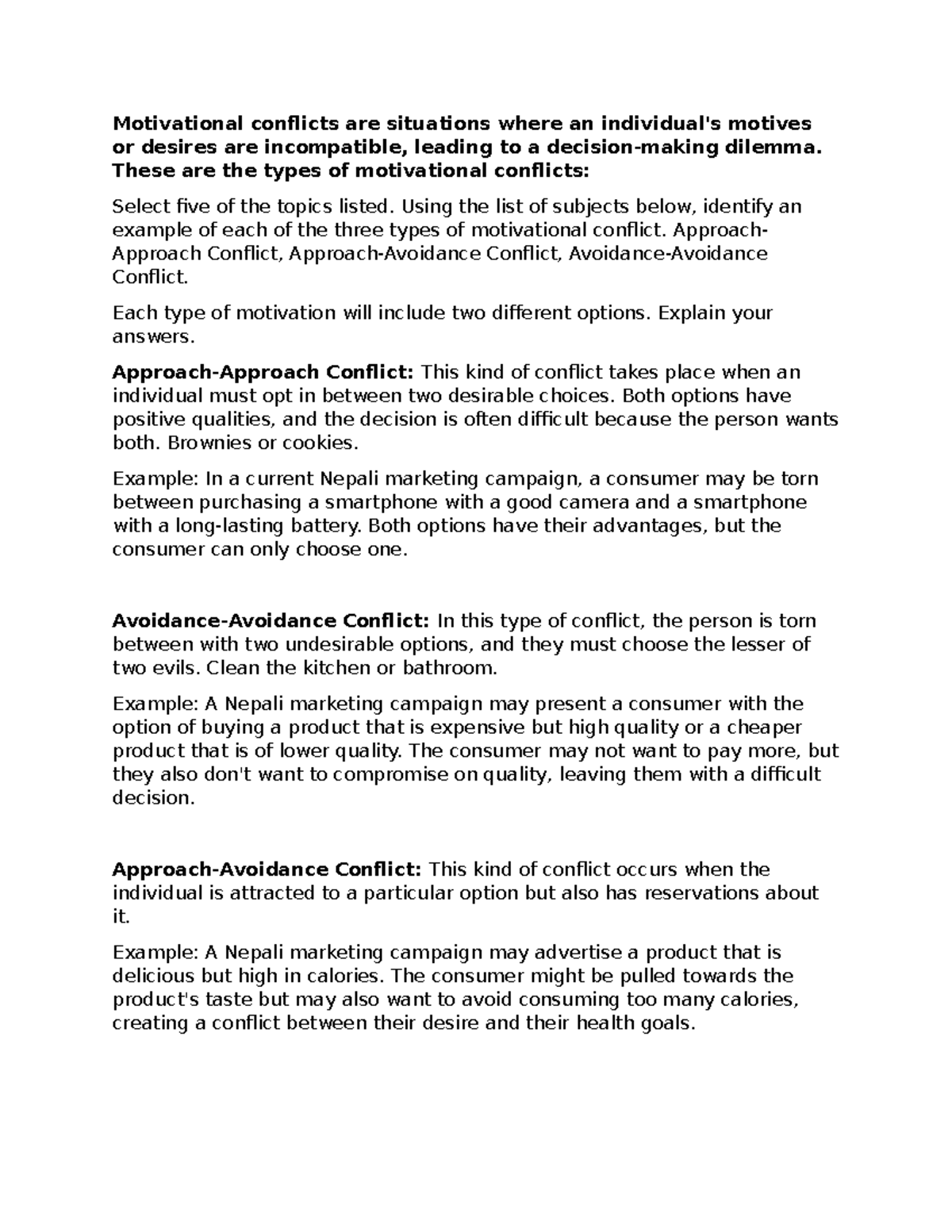Understanding Motivational Conflicts: Types & Examples - Studocu