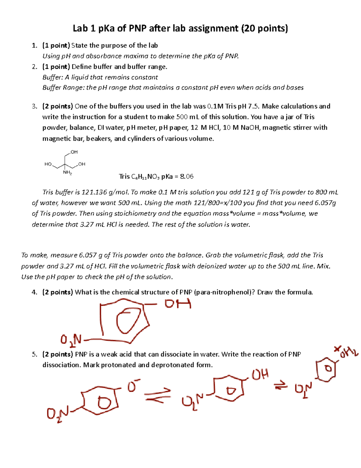 Lab 1: pKa Determination of PNP - Key Findings and Instructions - Studocu