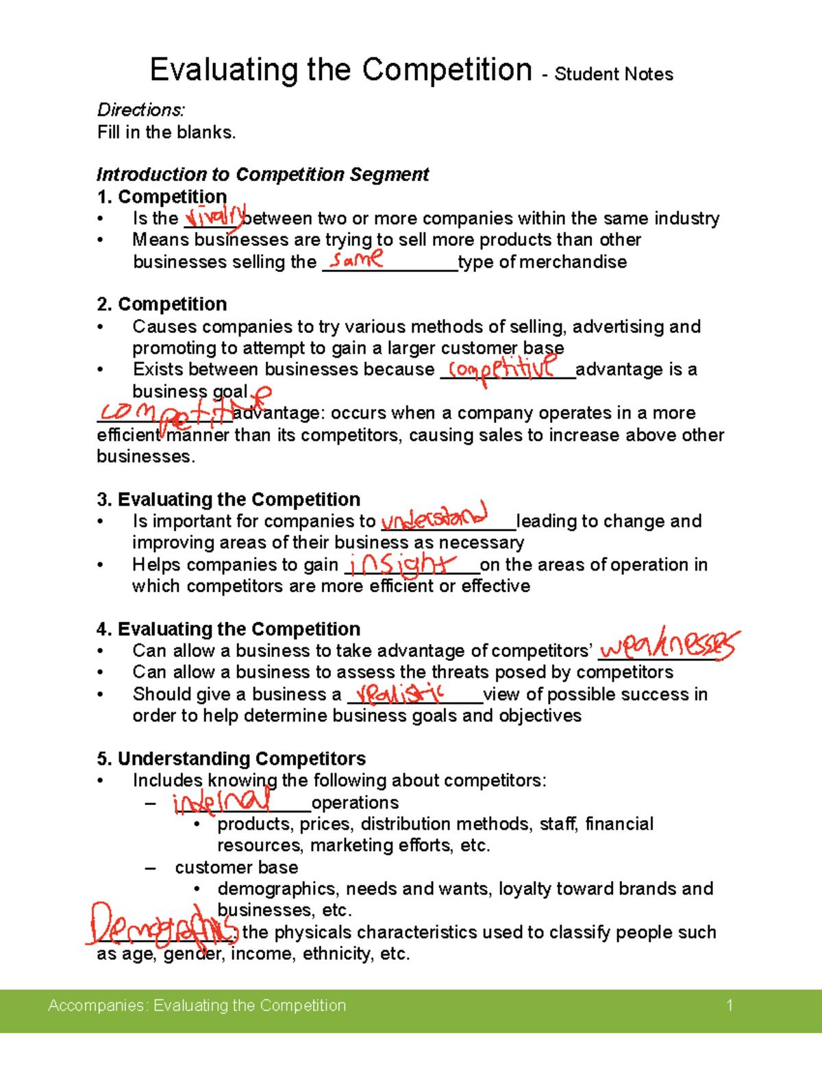 Evaluating the competition student notes for business analysis - Studocu