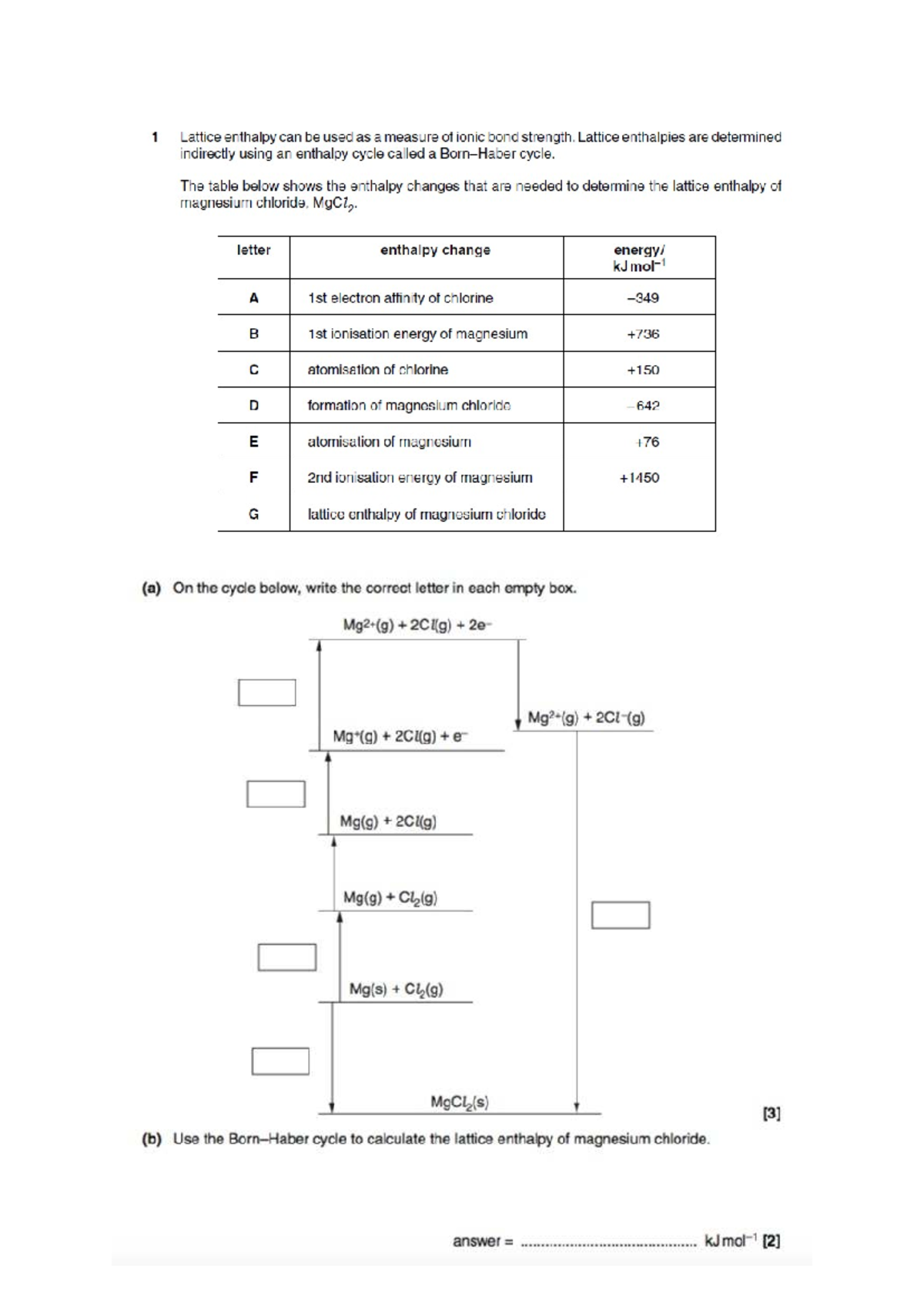 22.1 Born-Haber Cycle Exam Questions: Lattice Enthalpy & Ionic Bonds ...