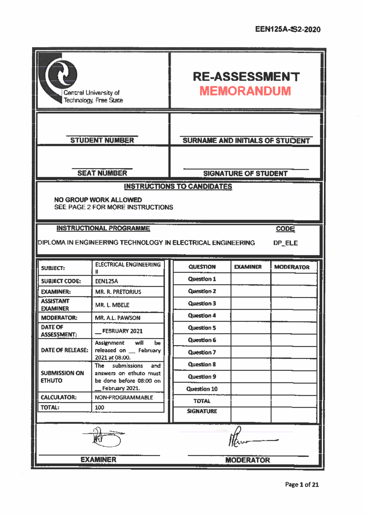 Electrical Engineering II-EEN125A-S2-2020-Re-assessment-assignment ...