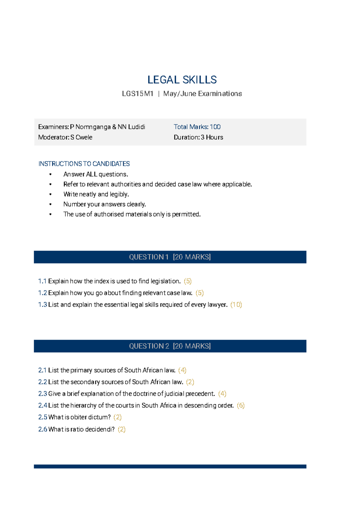 LGS15M1 Legal Examination Paper and Memorandum - June 2026 - Studocu