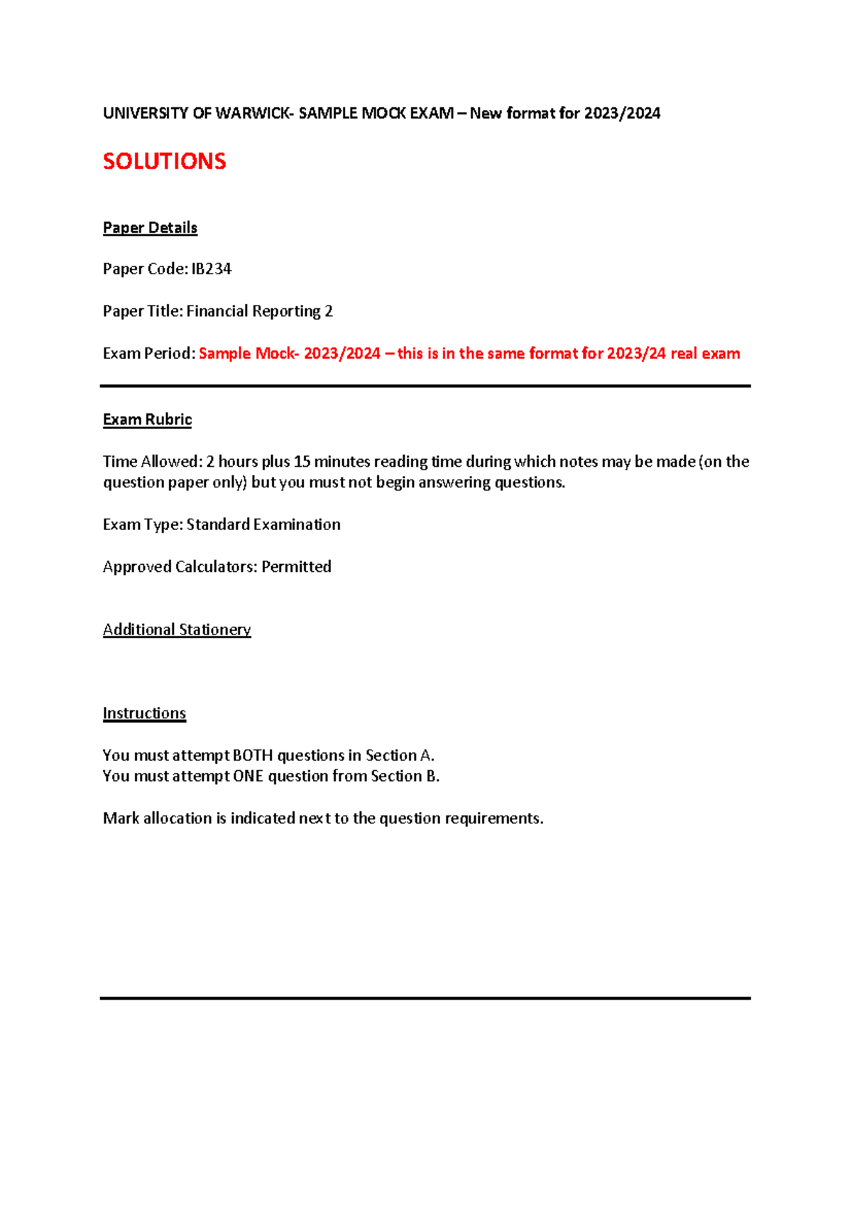 2324-IB234 Financial Reporting 2 Mock Exam Solutions - Studocu
