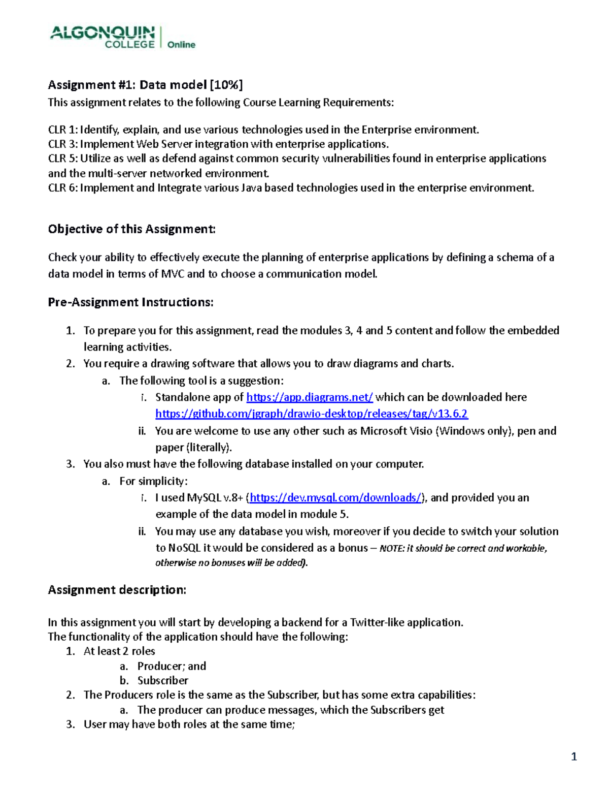 CST8277 - Assignment #1: Data Model for Twitter-like Application - Studocu