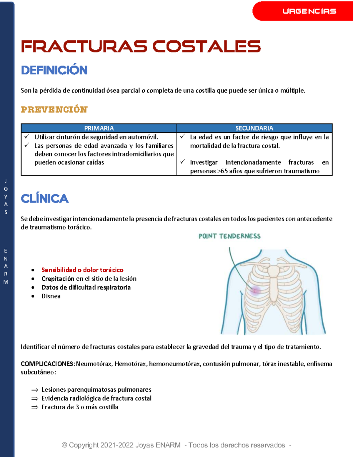 Fracturas Costales y Tórax Inestable: Urgencias ENARM - Studocu