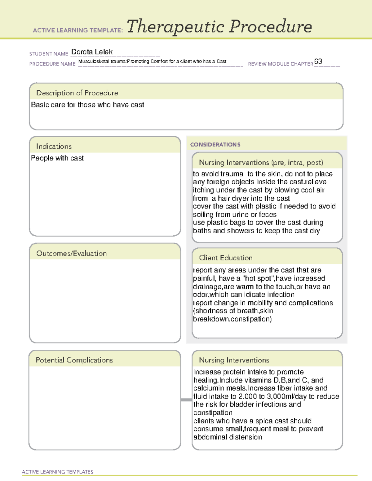 Musculoskeletal Trauma Care Template: Active Learning 3 - Studocu