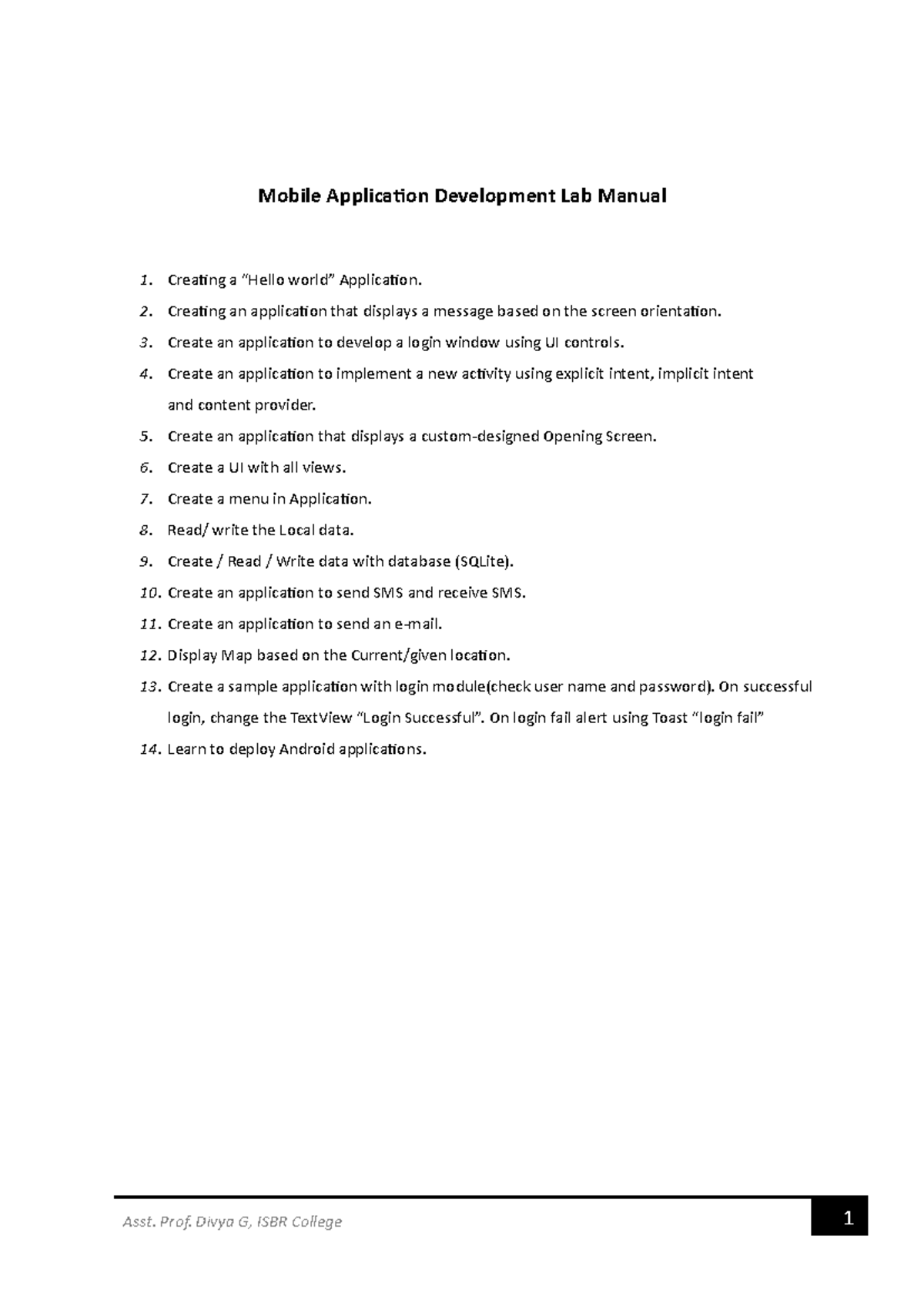 MA Lab Manual - Mobile App Development (ISBR College) - Studocu