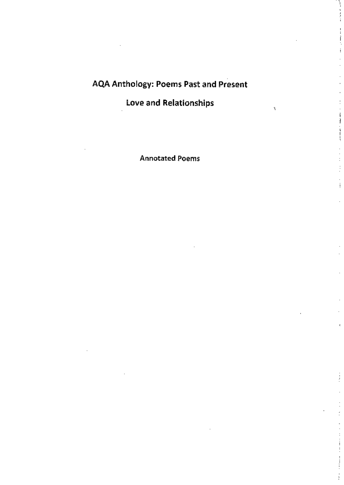 Love and Relationships: Annotated Poems Analysis - Studocu