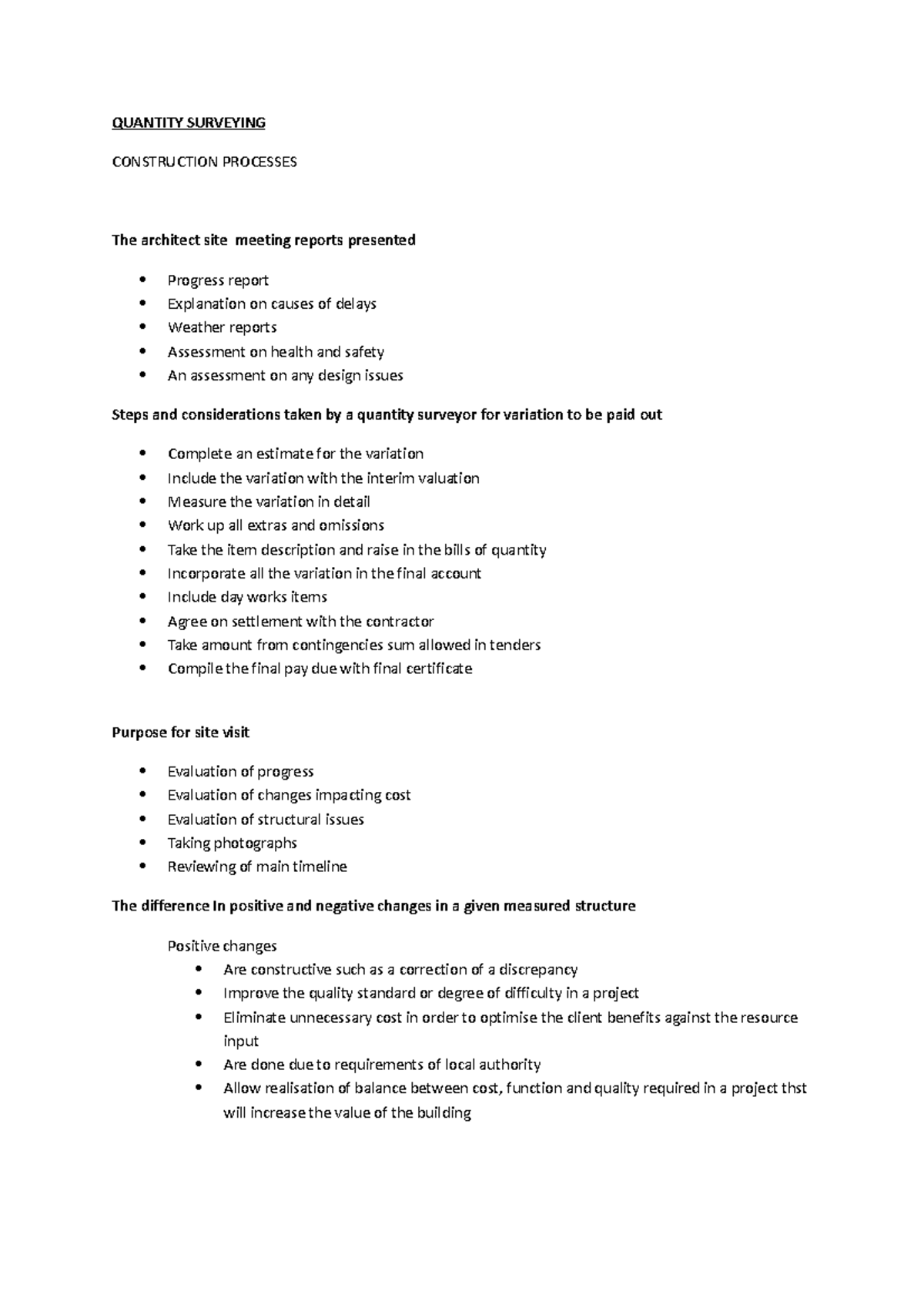 Quantity Surveying - Comprehensive Study Notes and Process Overview ...