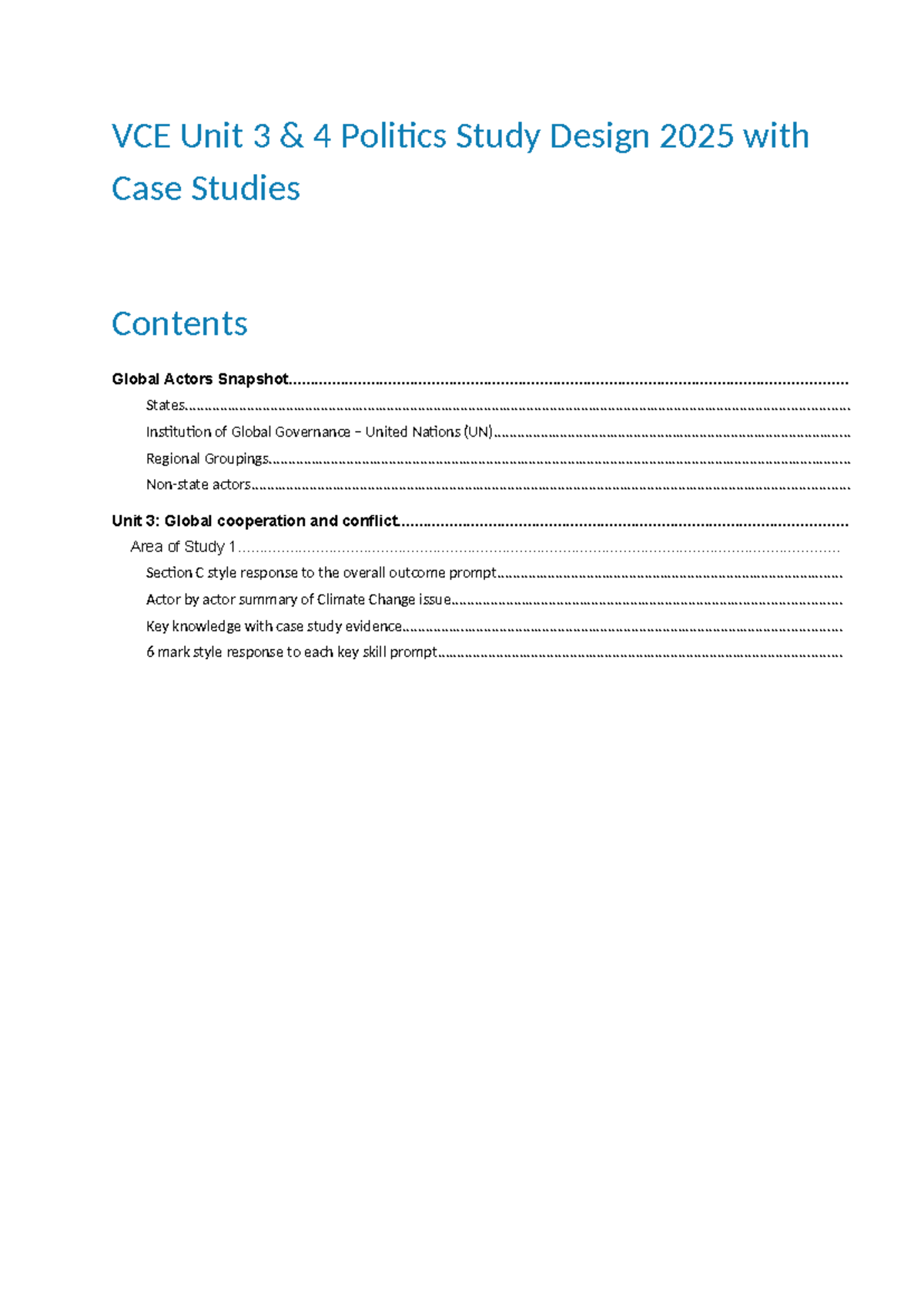 VCE Unit 3.1 Politics Overview: Global Actors & Climate Change Case ...