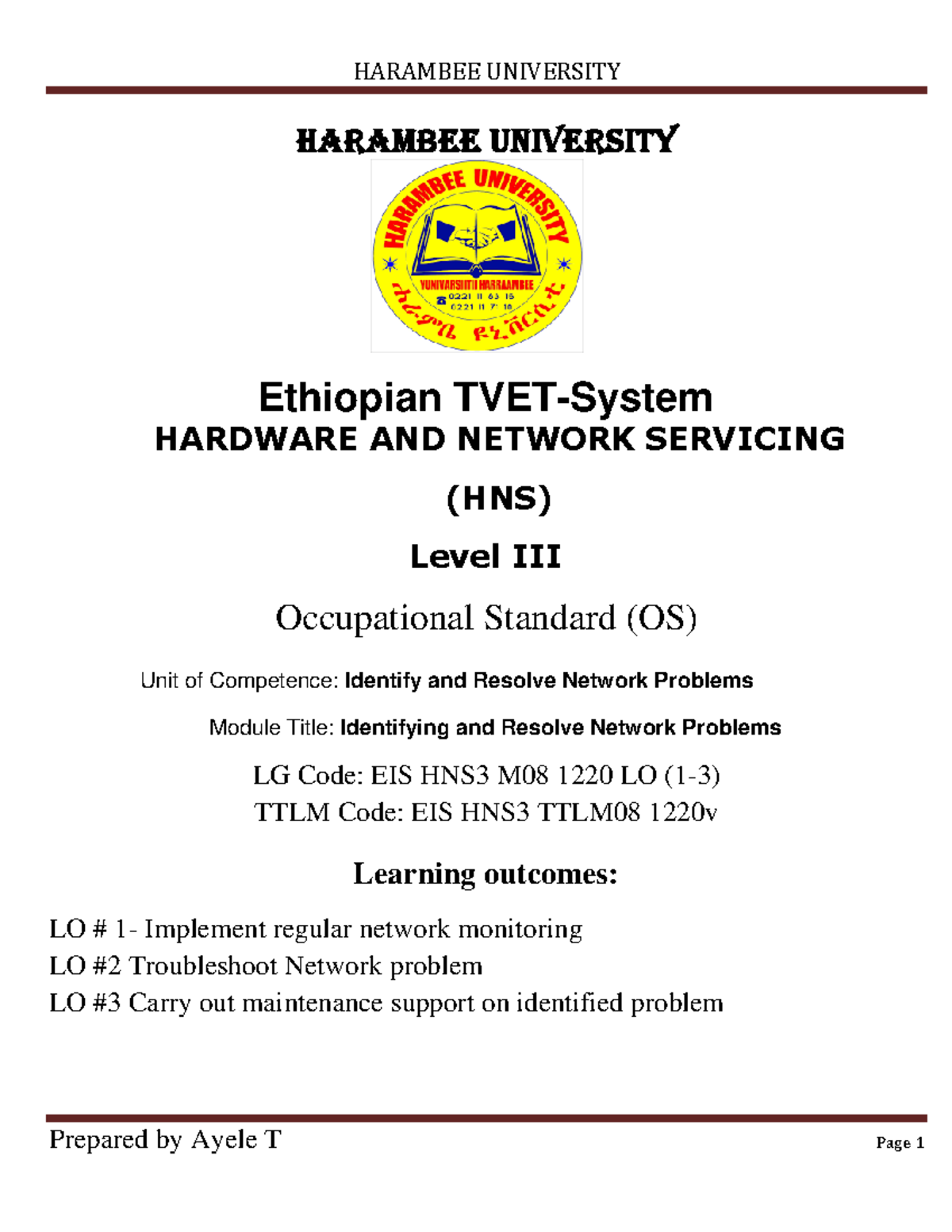 Identify and Resolve Network Problems - HNS Level III Handout - Studocu
