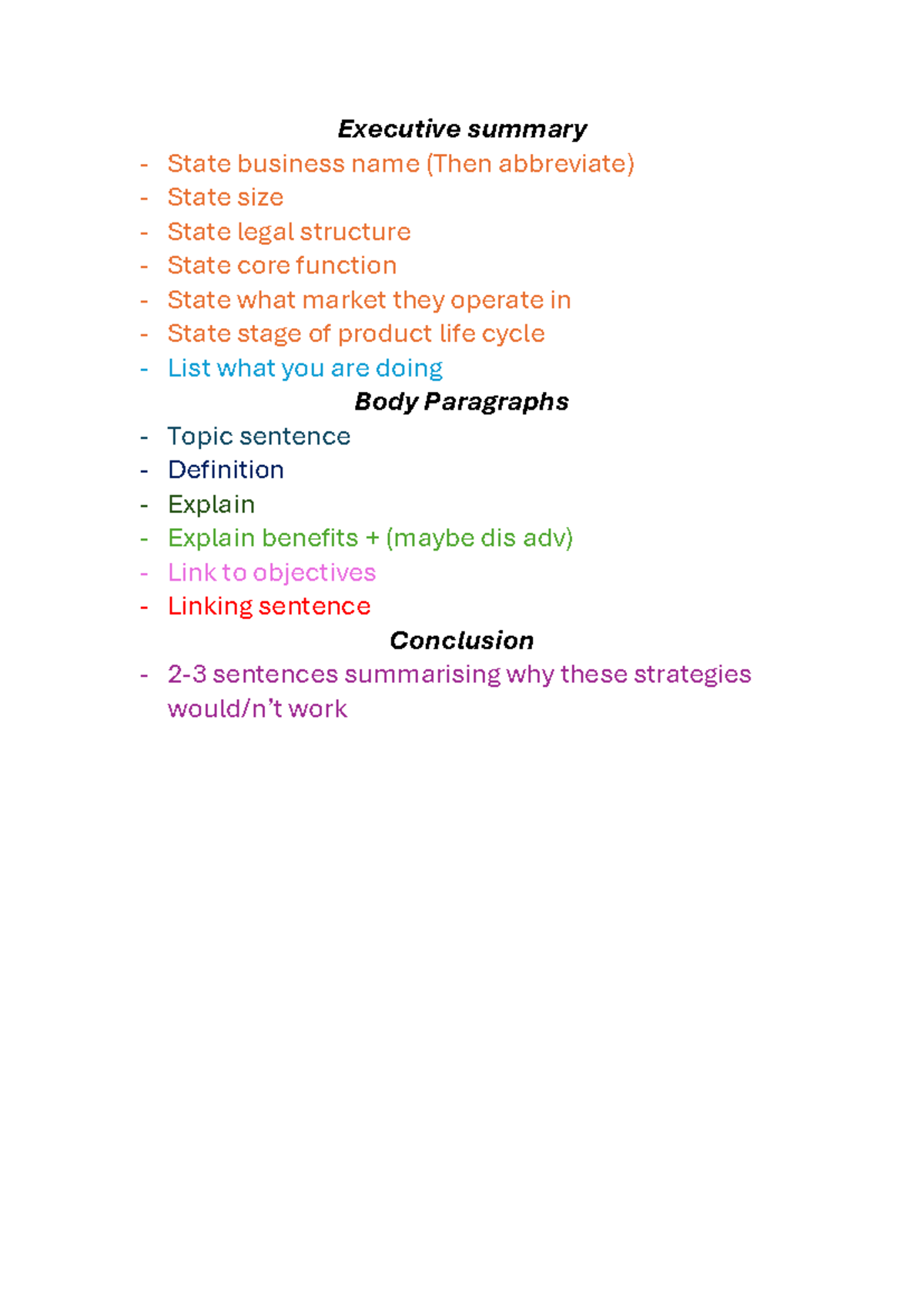 Business report scaffold - Executive summary State business name (Then ...