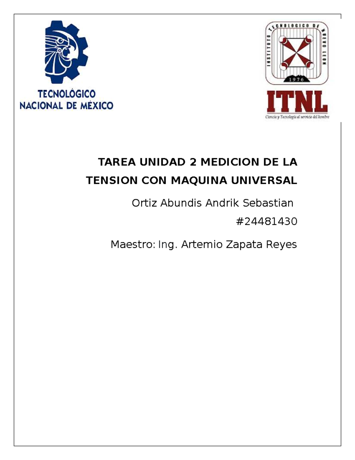 TAREA UNIDAD 2: MEDICIÓN DE TENSIÓN CON MAQUINA UNIVERSAL WP310 - Studocu