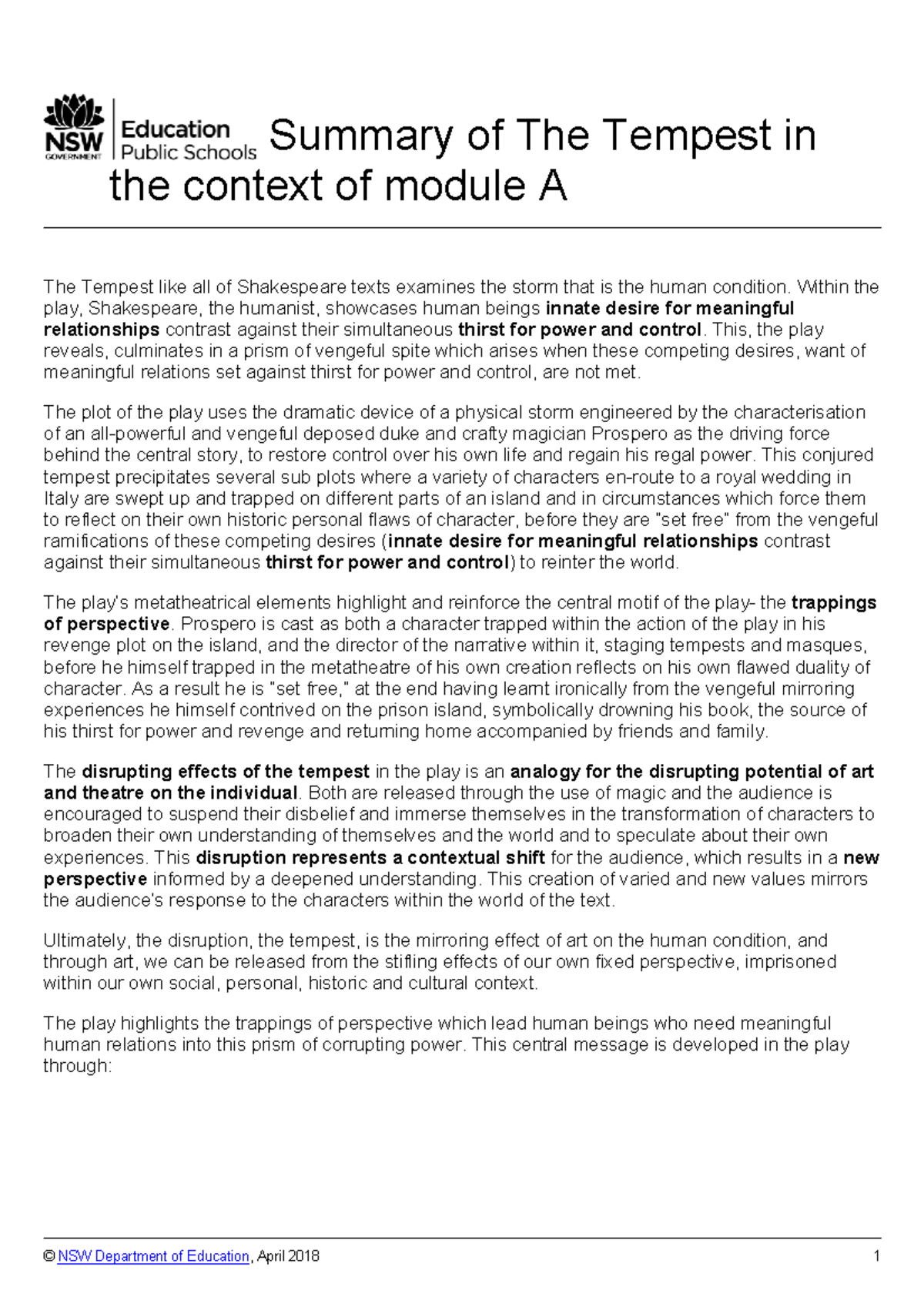 The Tempest: A Comprehensive Summary and Analysis for Module A - Studocu