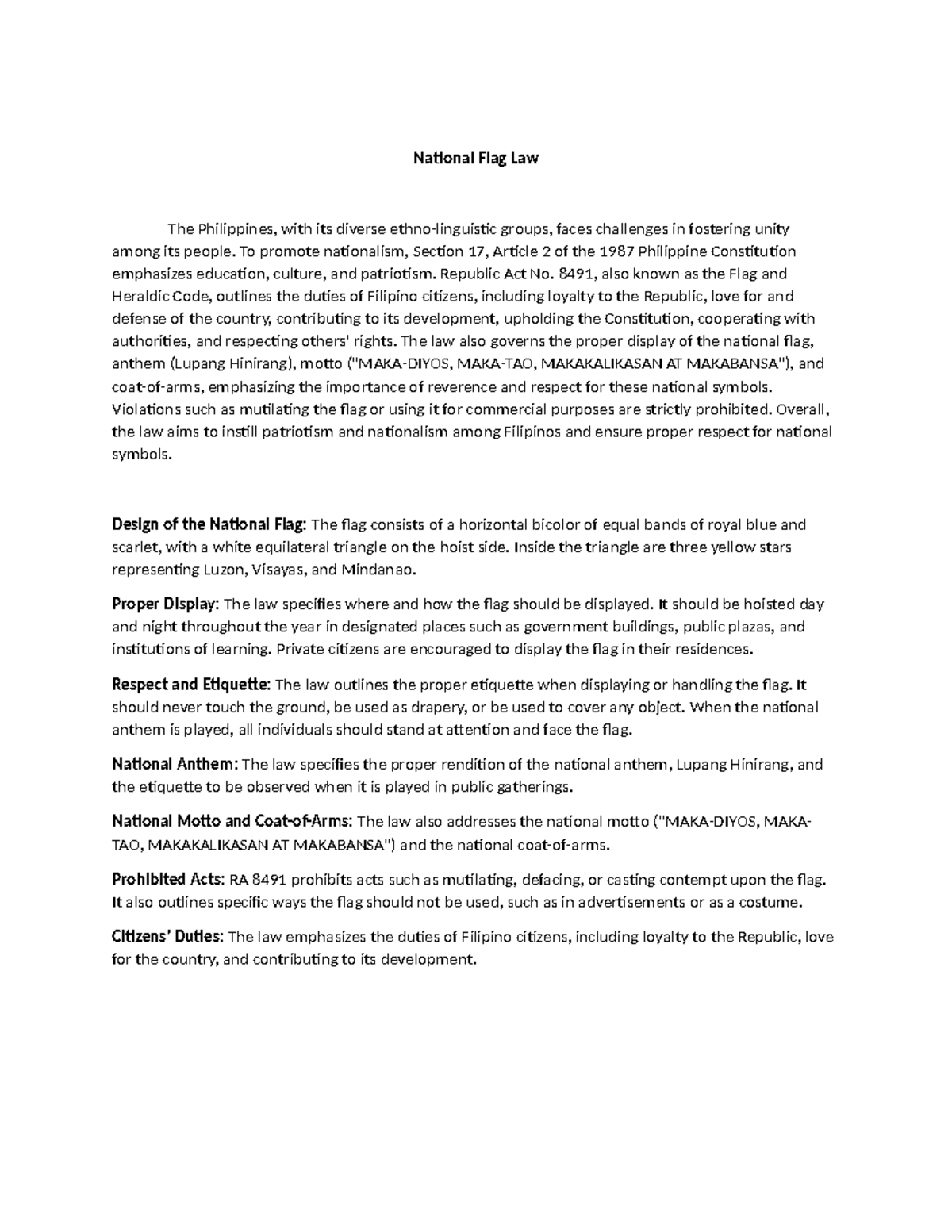 NSTP - National Flag Law: Promoting Patriotism in the Philippines - Studocu