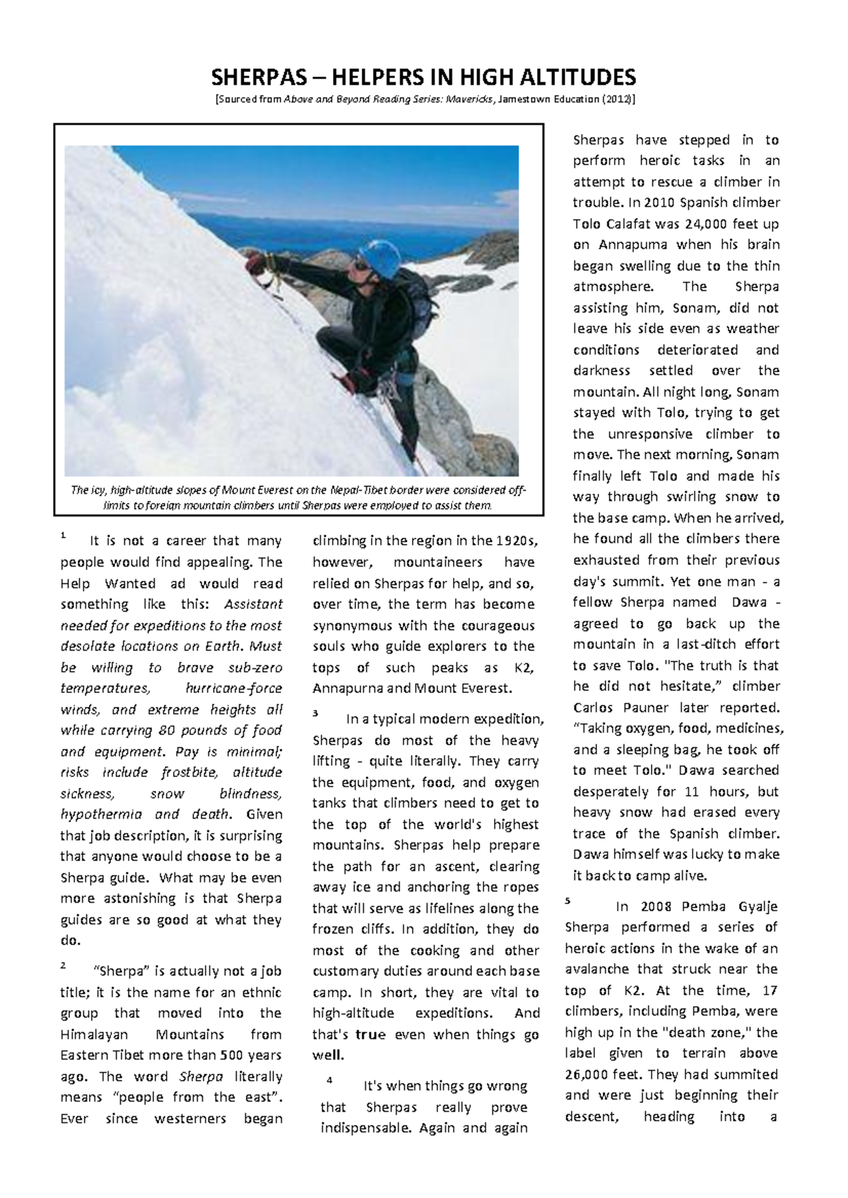 SHERPAS: HEROIC GUIDES IN HIGH ALTITUDES - 3 SHERPAS TEXT - Studocu