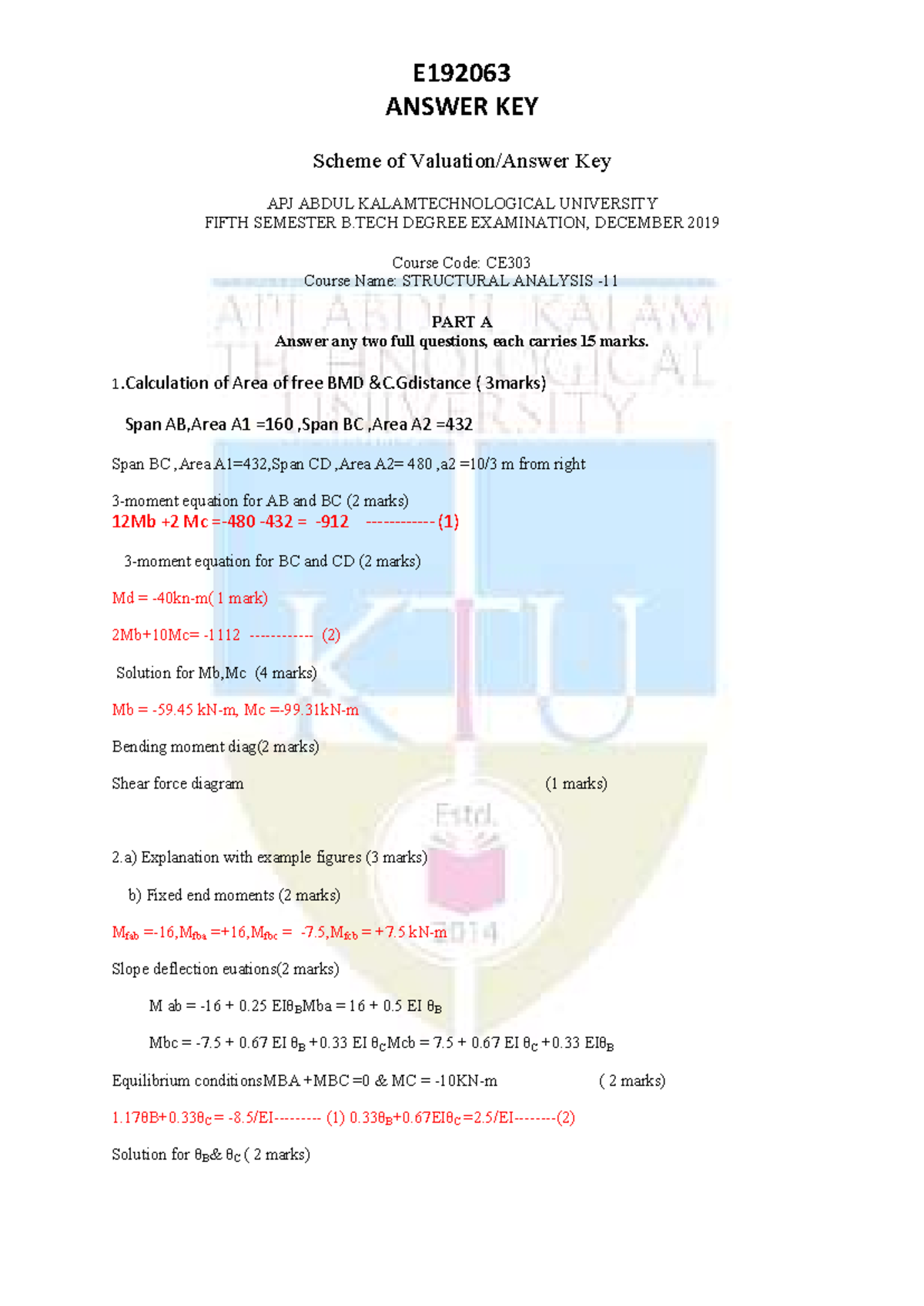 CE303-AK-1 - Structural Analysis Lecture Notes and Answer Key - Studocu