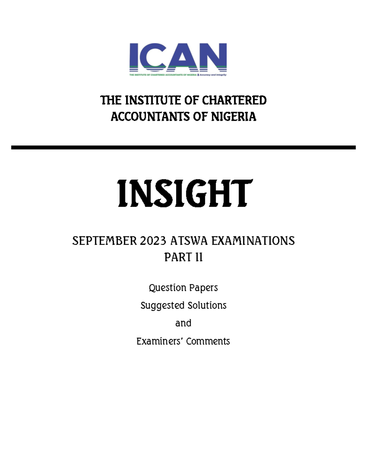 ATSWA EXAMINATIONS SEPTEMBER 2023: PART II Question Papers & Solutions ...