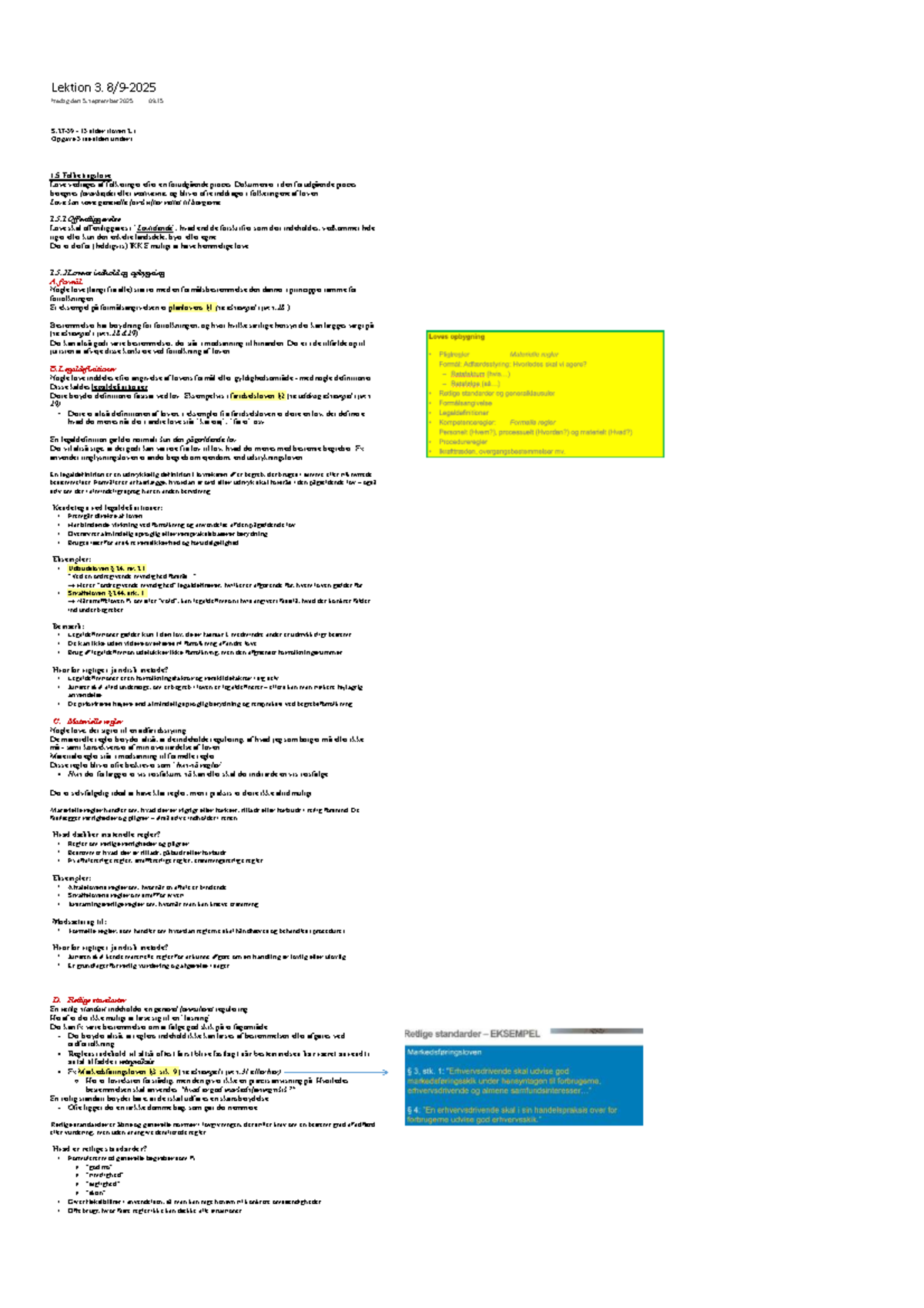 Lektion 3: Noter om Folketingslove og Juridiske Metoder (JM) - Studocu