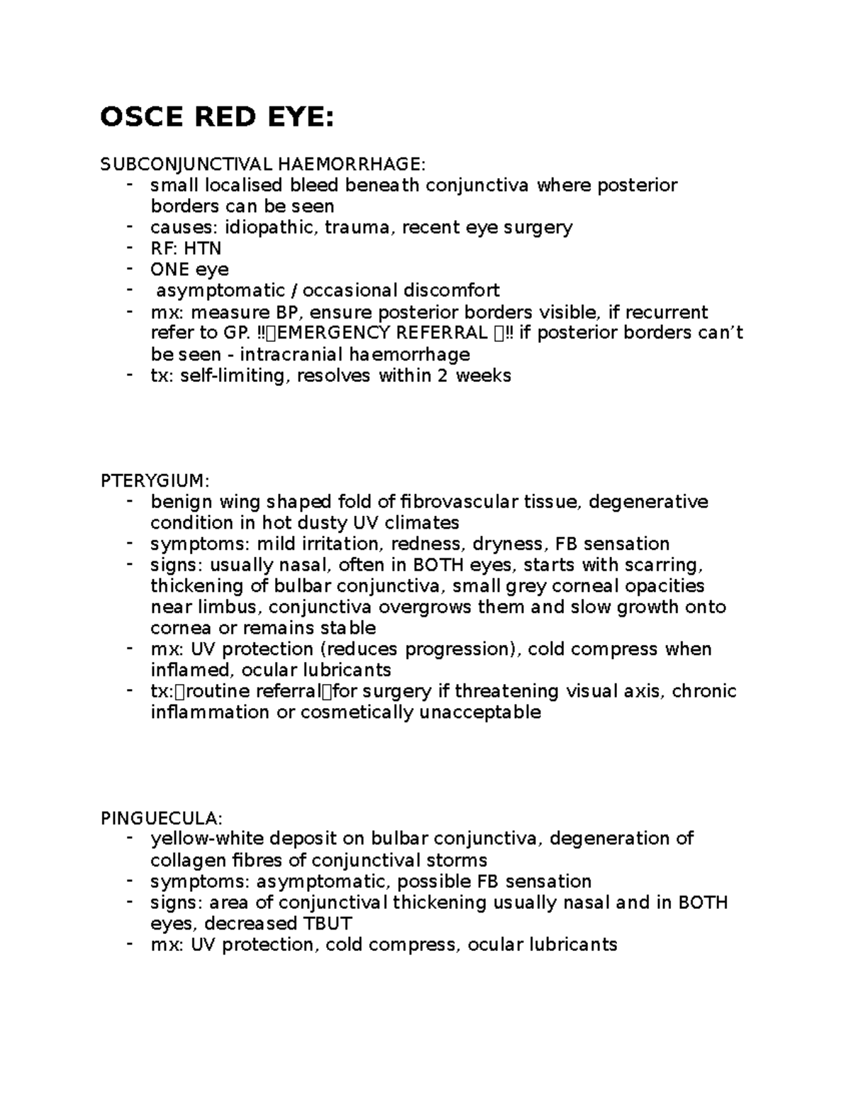 OSCE RED EYE - summary notes on differential diagnoses for patient ...