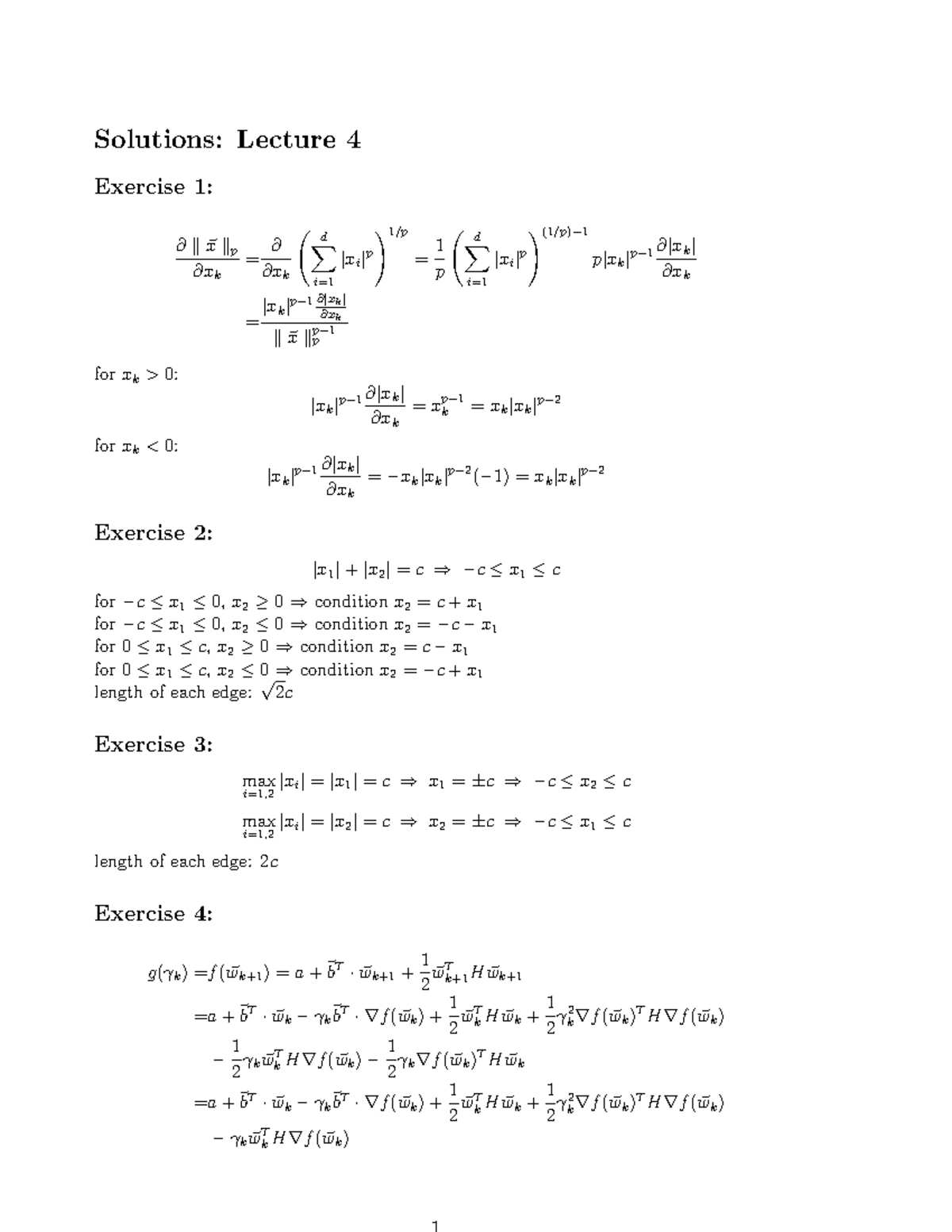 Solutions: Lecture 4 Exercises on Optimization Techniques - Studocu
